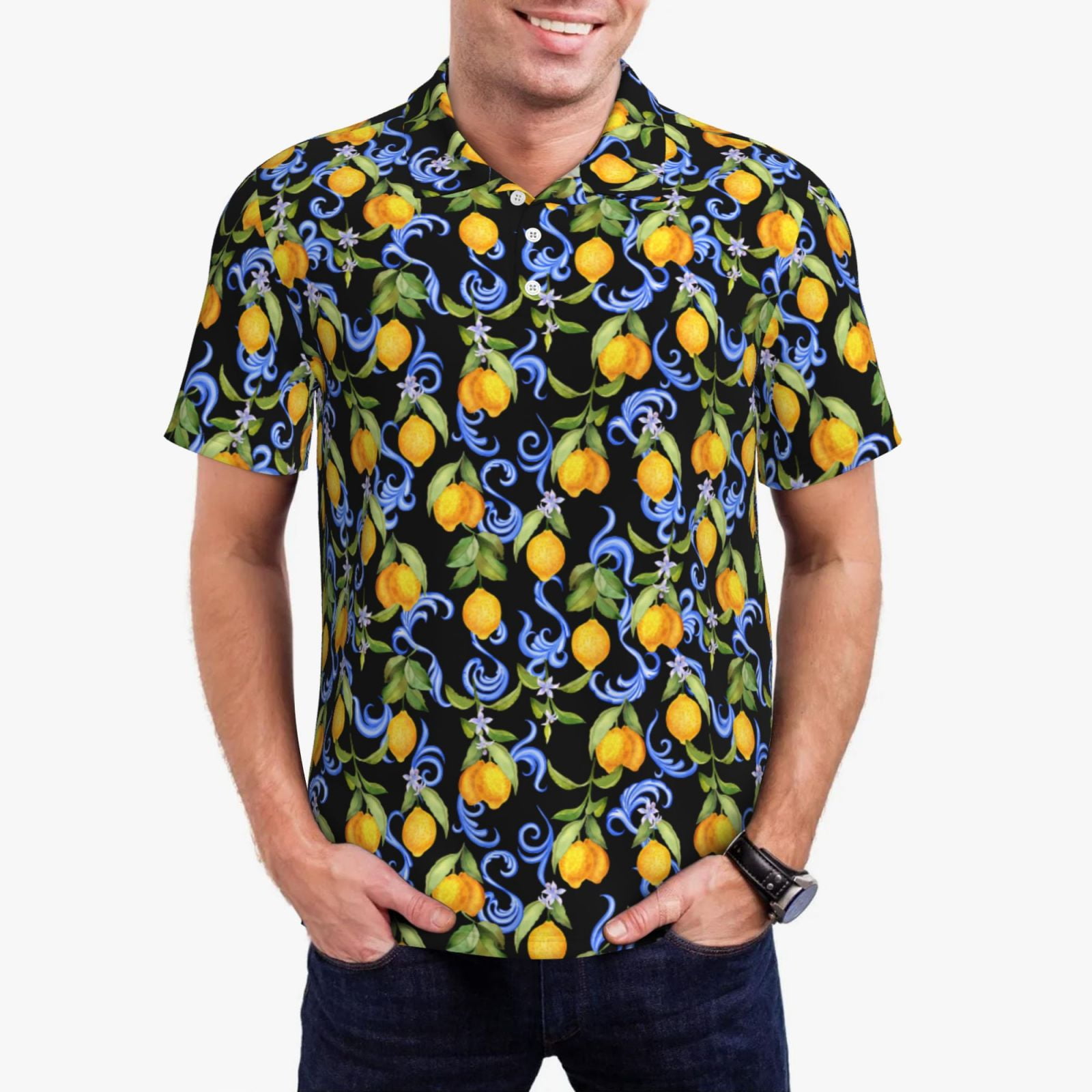 Polo Shirts for Men - Yellow lemons sicilian style Mens Polo Shirts ...