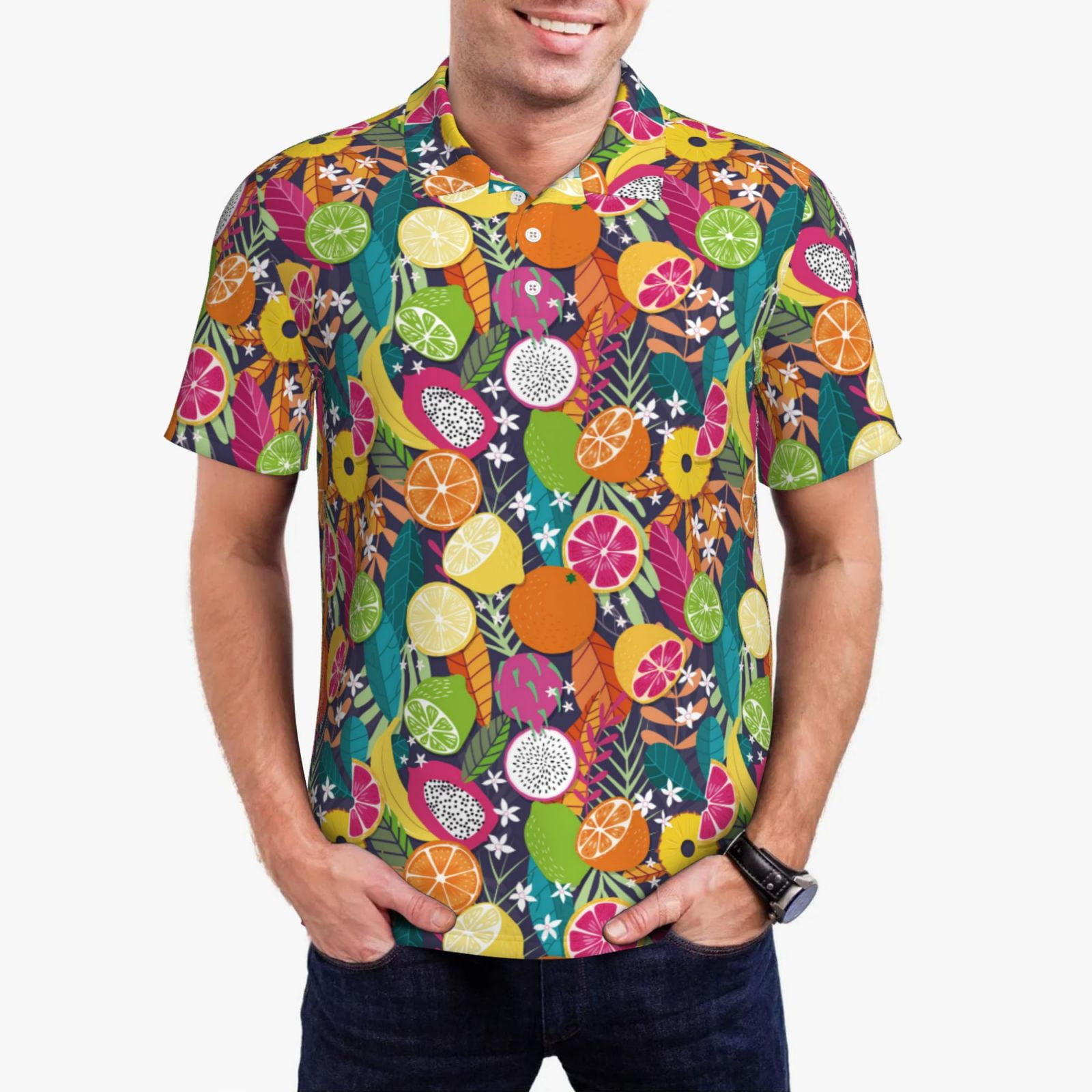 Polo Shirts for Men - Yuzu dragon fruit Mens Polo Shirts Short Sleeve, Button Down Classic Mens ...