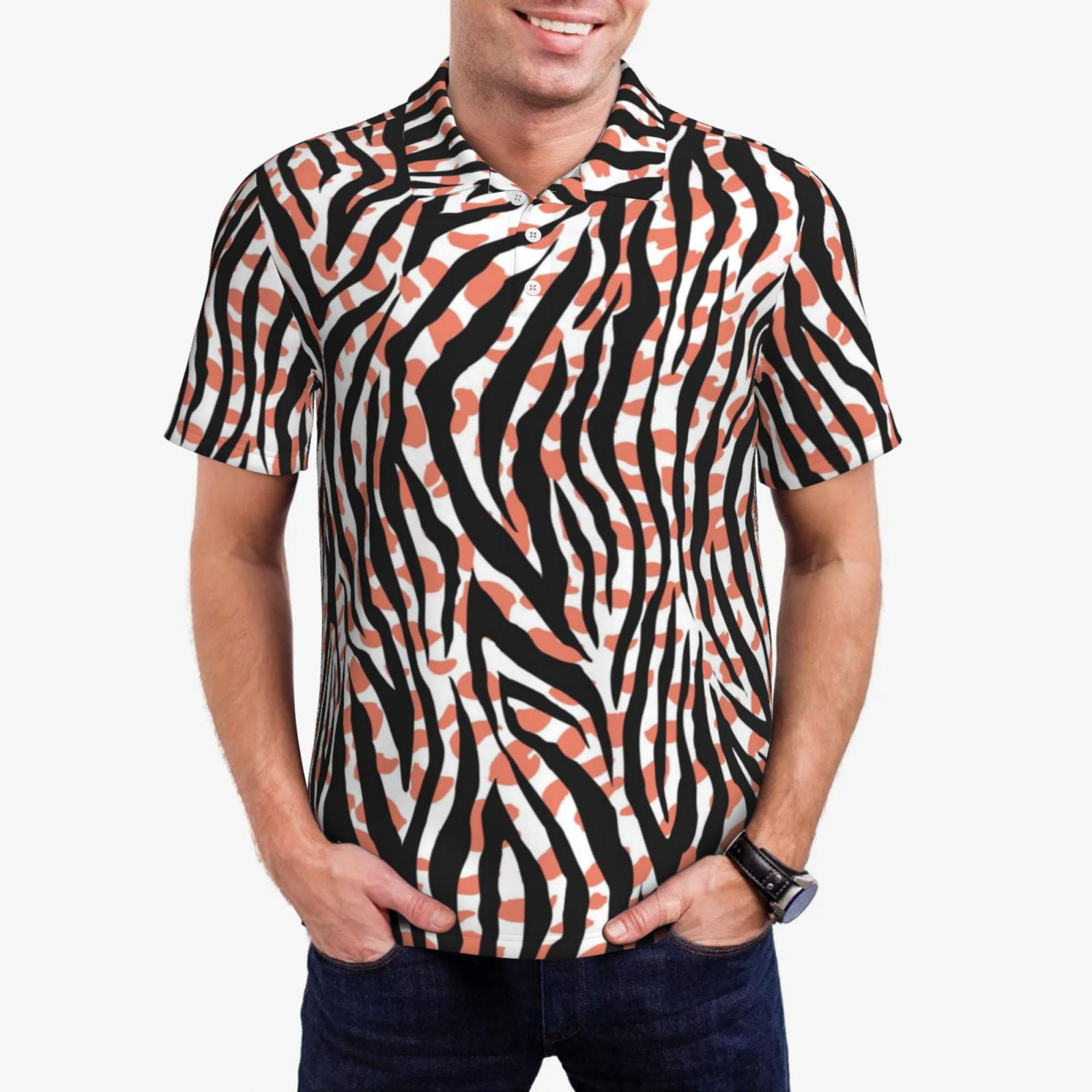 Polo Shirts for Men Zebra Skin Leopard Print Casual Mens Short Sleeve ...