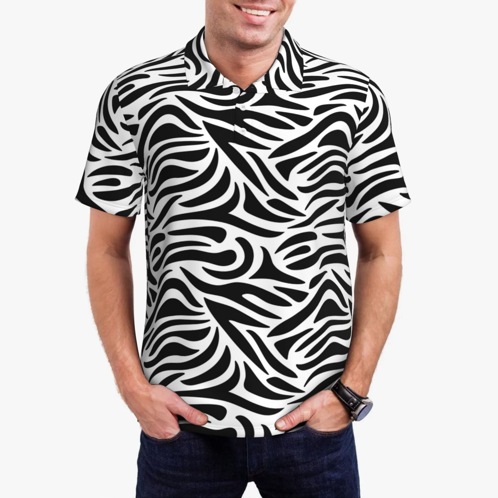 Polo Shirts for Men - Zebra print black white cool Classic Mens Polo ...