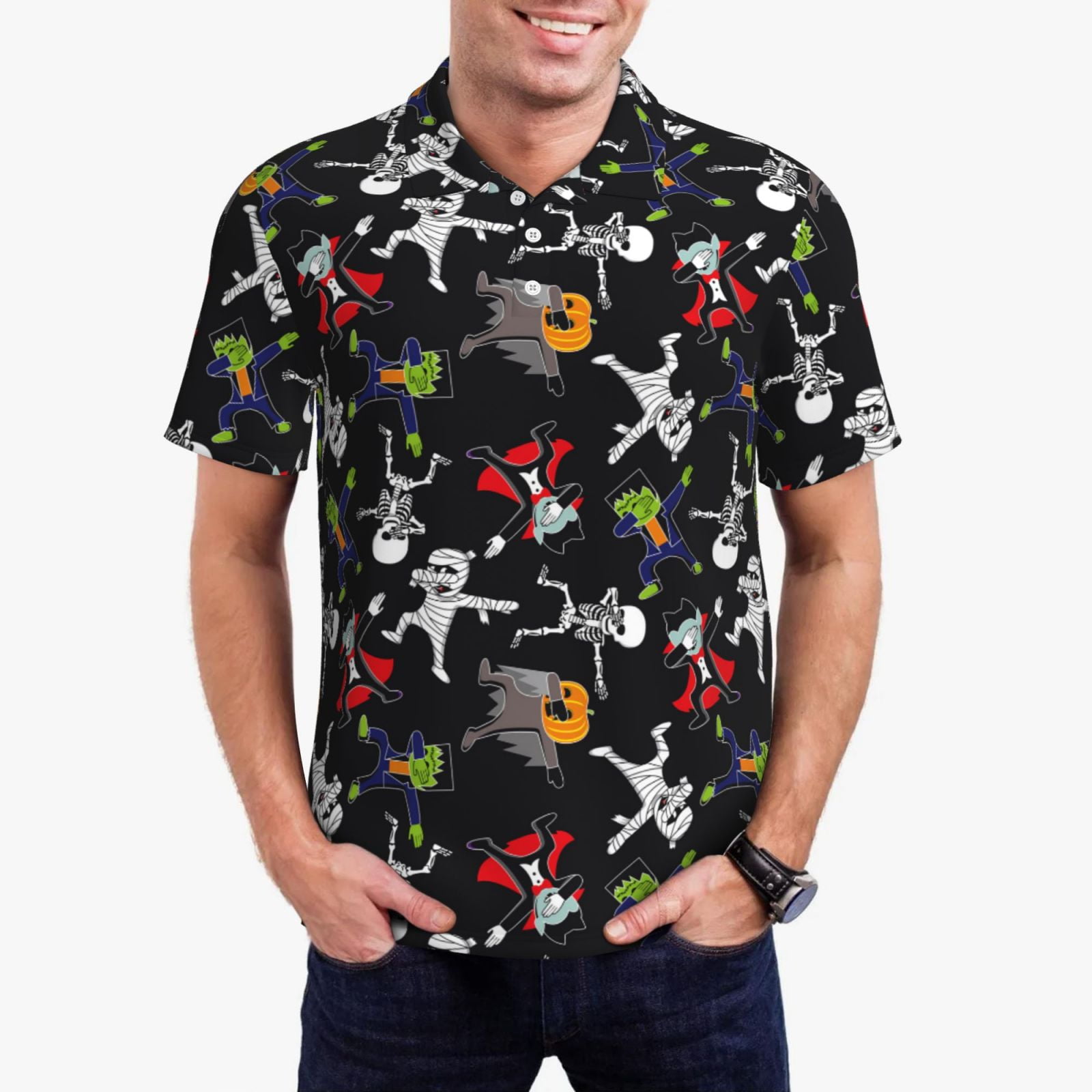 Polo Shirts for Men - Zombie Mummy Skeleton Mens Polo Shirts Short ...