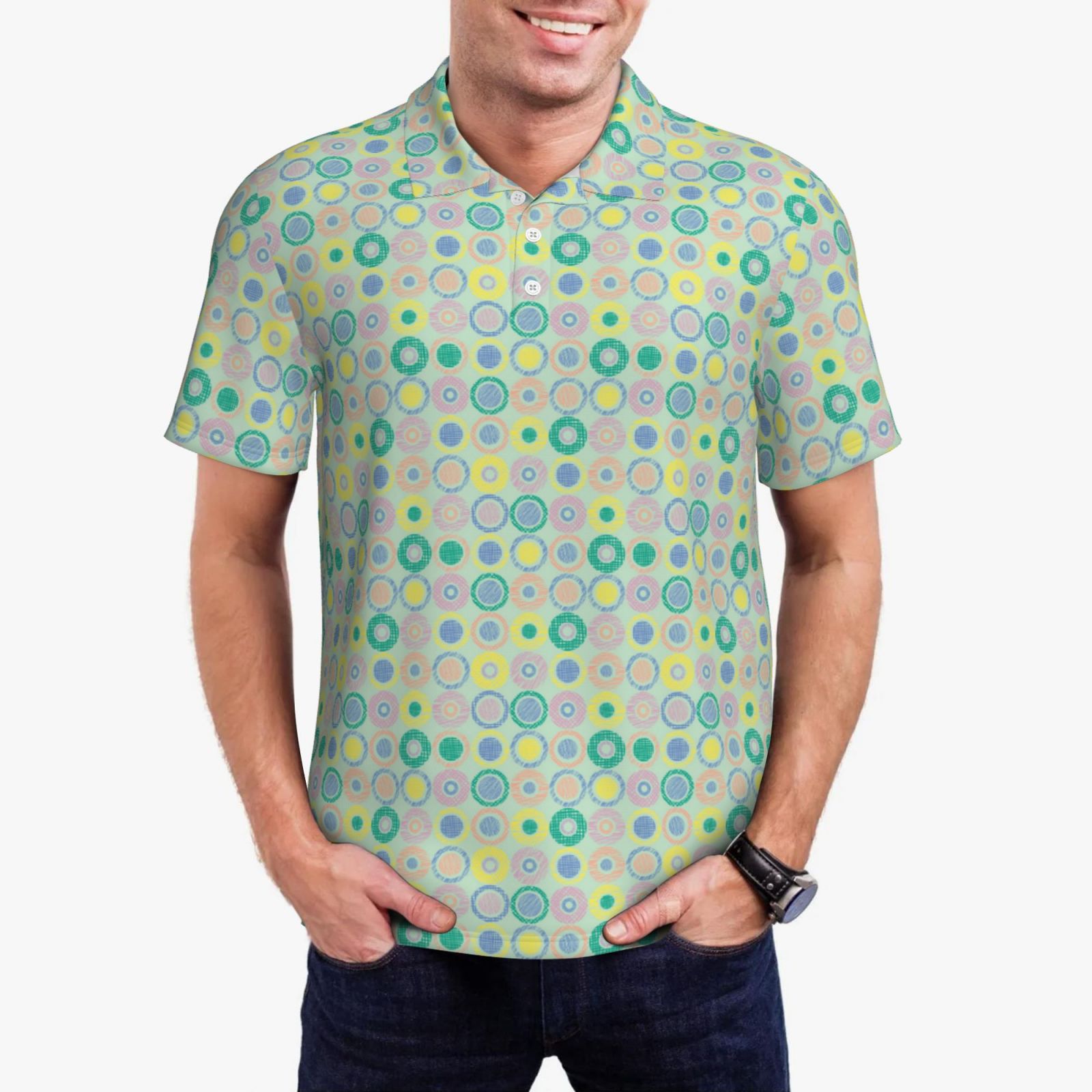 Polo Shirts for Men, abstractly circles pattern Cuteness Casual Mens ...