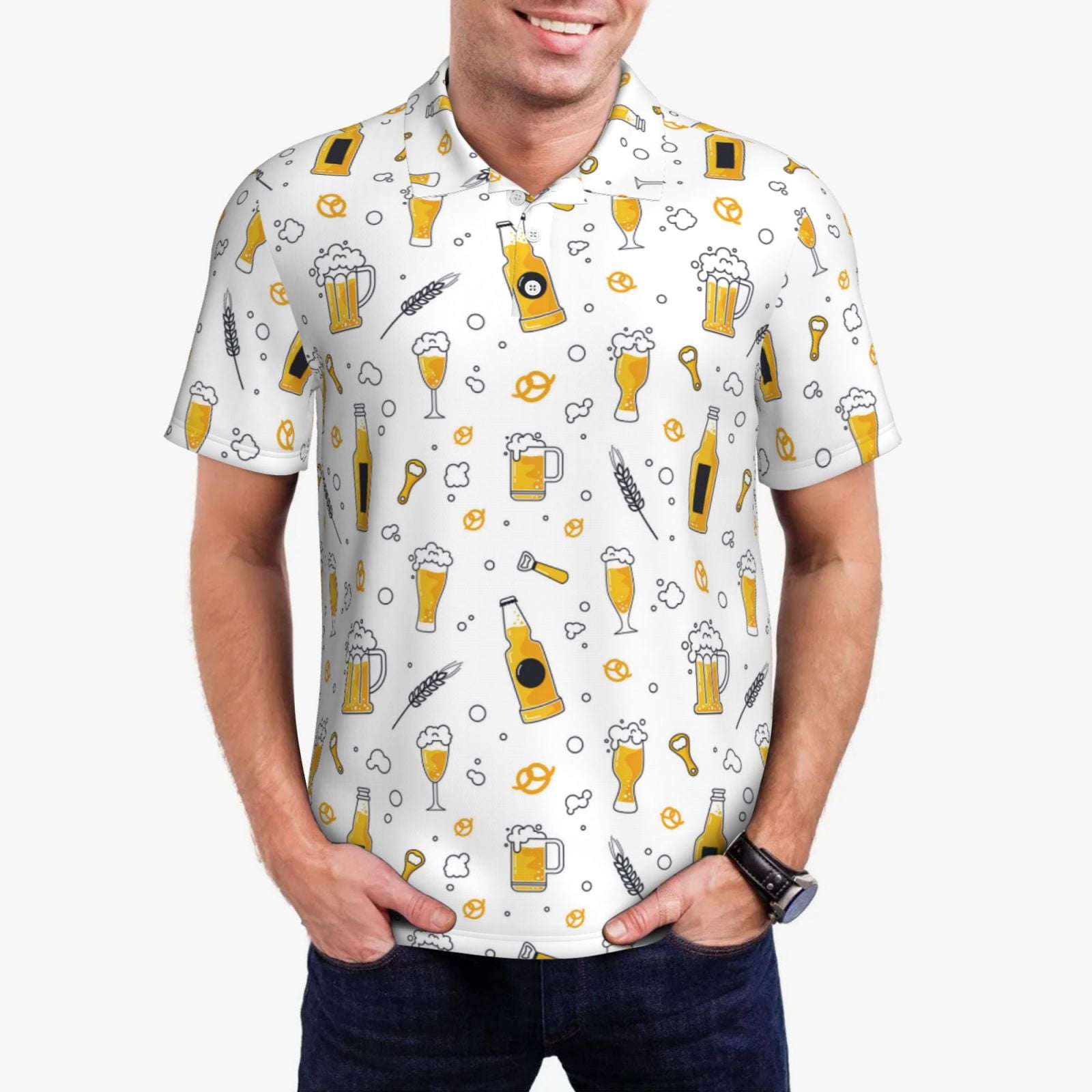 Polo Shirts for Men - beer glass Mens Polo Shirts Short Sleeve, Button ...