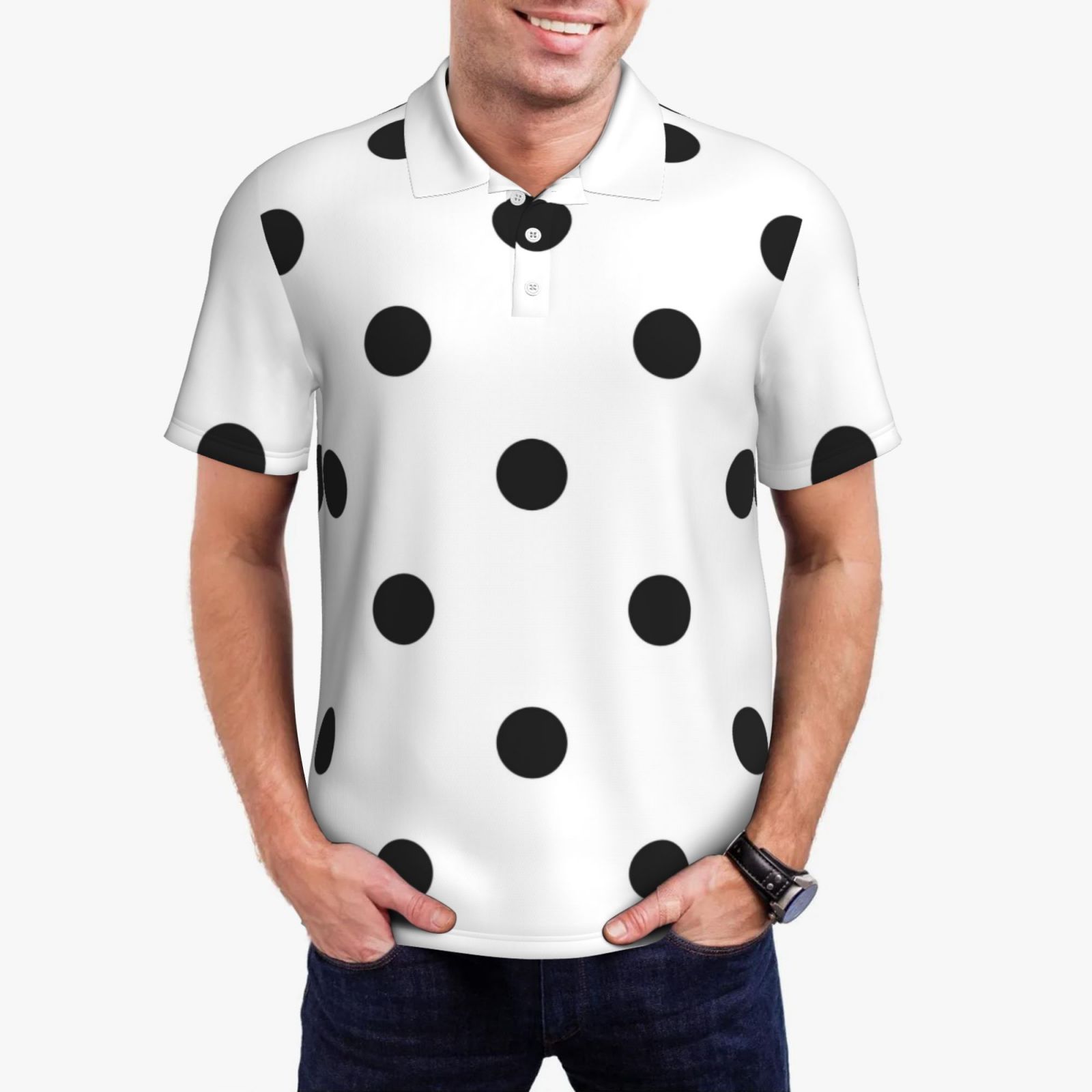 Polo Shirts for Men - black polka dots white Soft Comfort Breathable ...