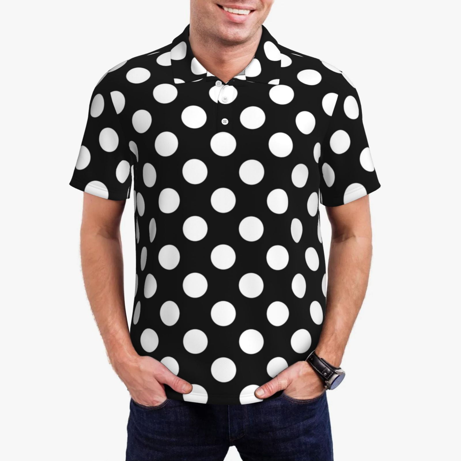 Polo Shirts for Men - black white polka dots Mens Polo Shirts Short ...