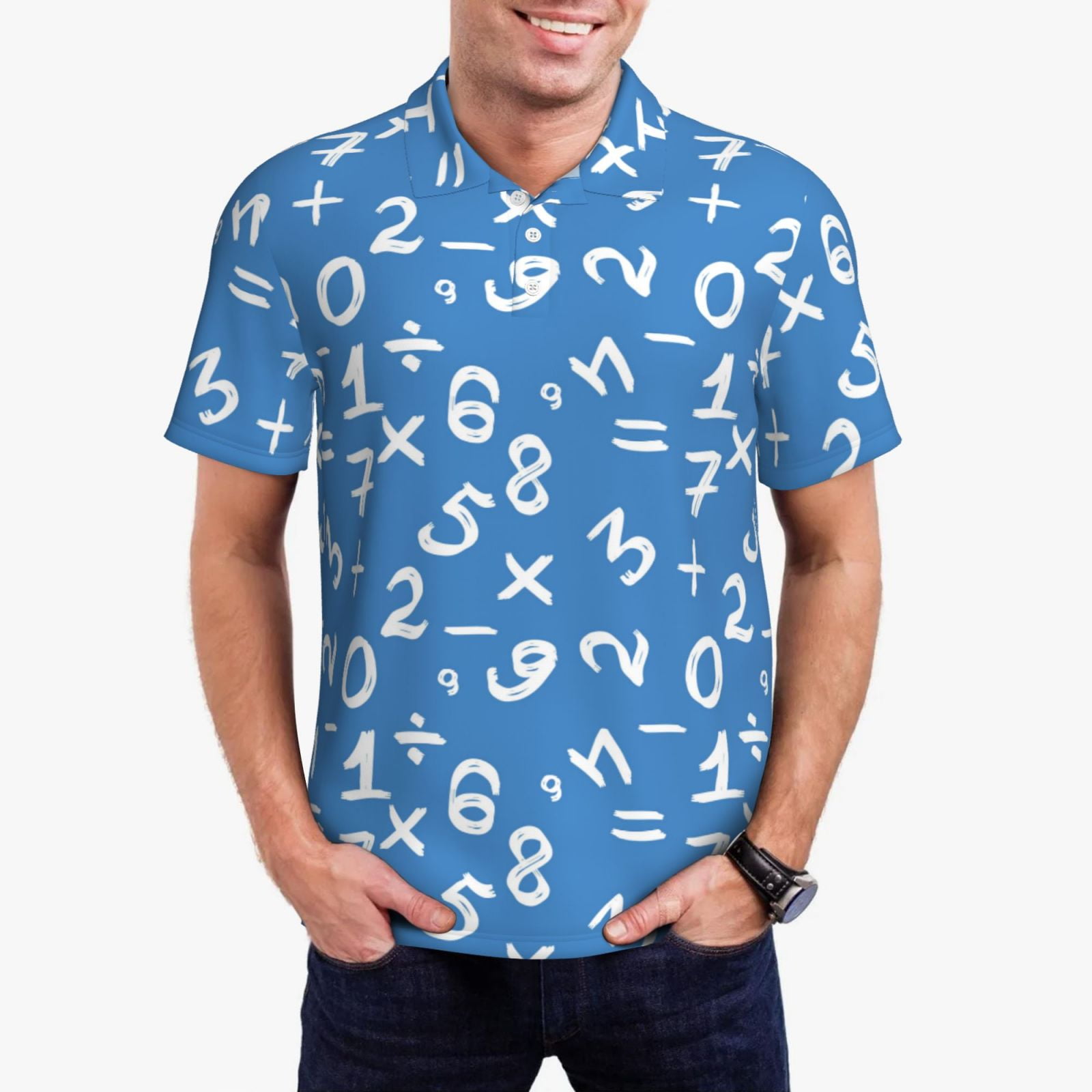 Polo Shirts for Men - blue Math Print Mens Polo Shirts Short Sleeve ...