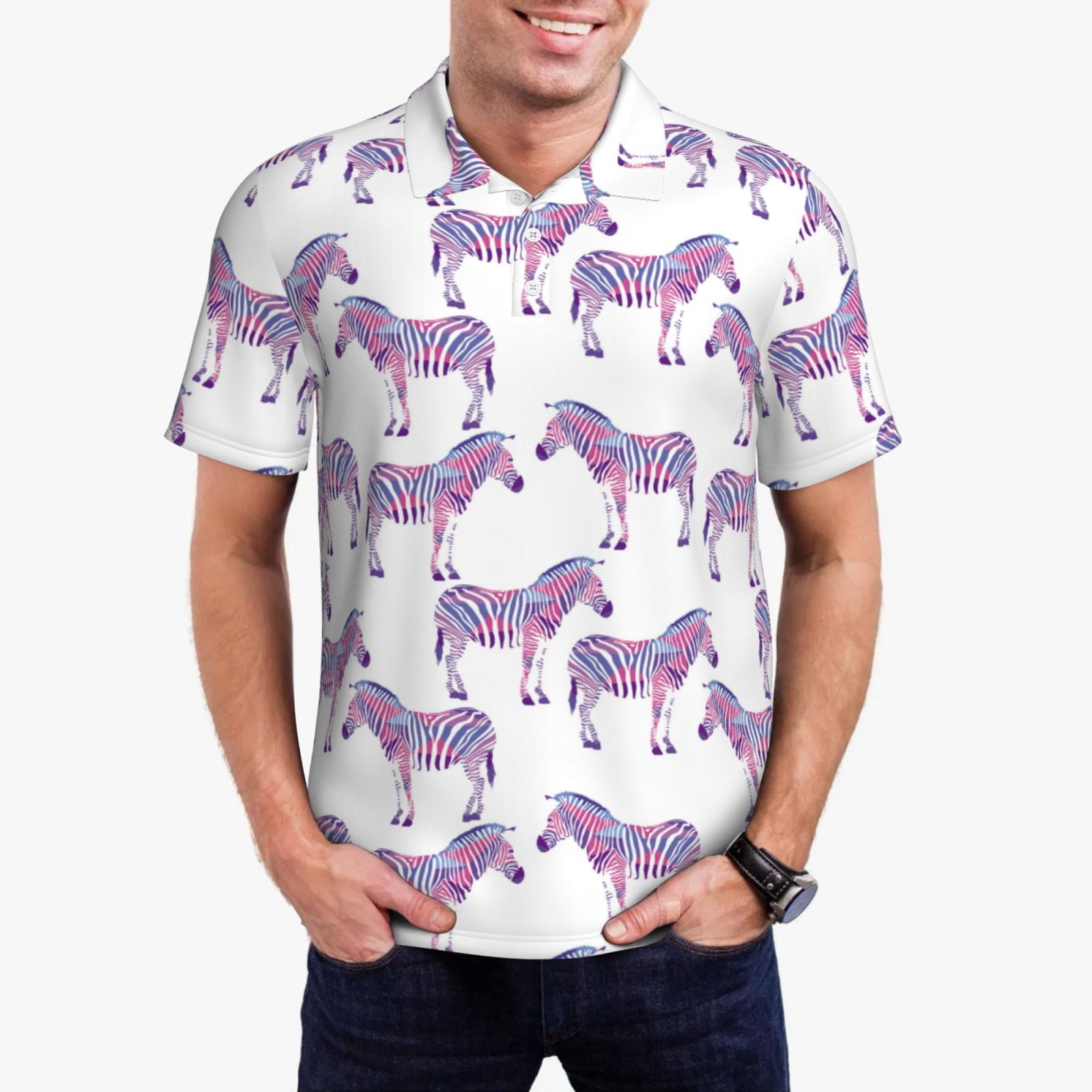 Polo Shirts for Men, bright colorful zebras cool Cuteness Casual Mens ...