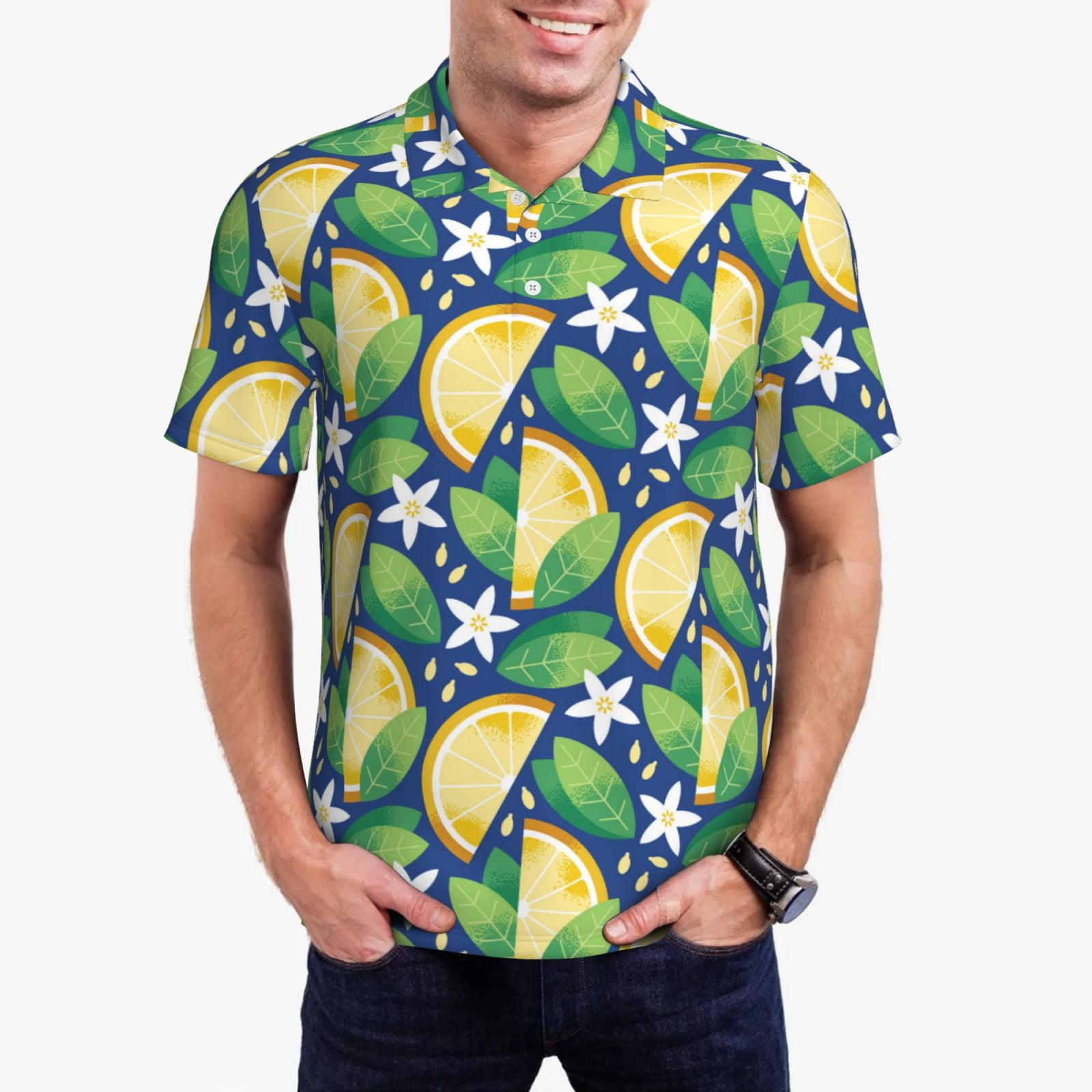 Polo Shirts for Men - cartoon Lemon flower Classic Mens Polo Shirts ...