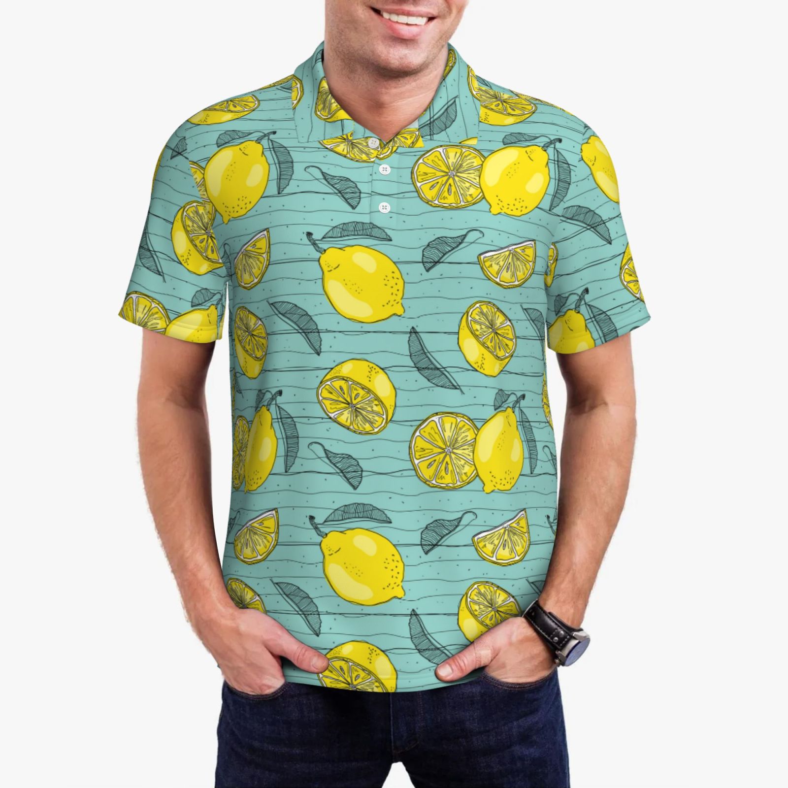 Polo Shirts for Men - cartoon Lemon yellow Classic Mens Polo Shirts ...