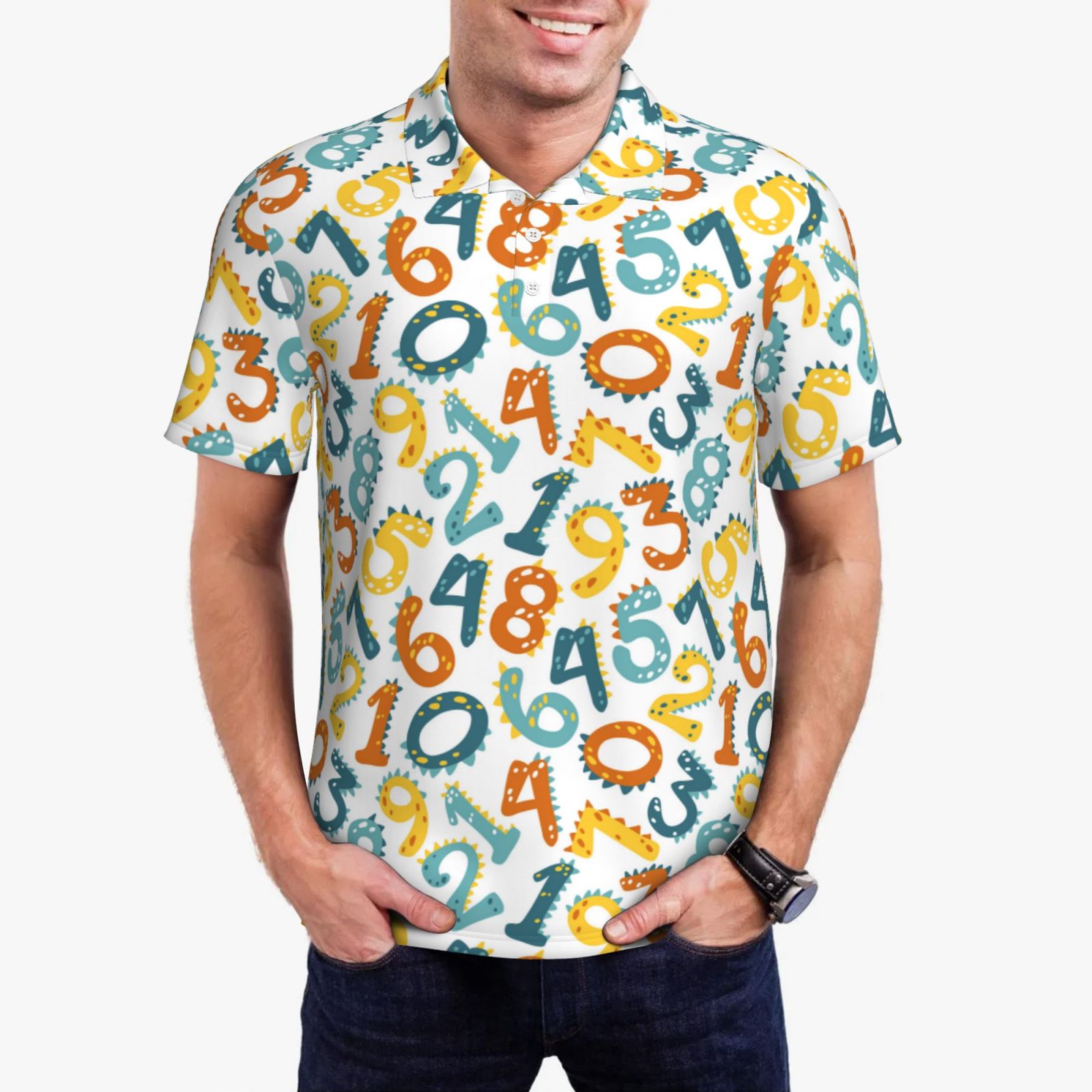 Polo Shirts for Men cartoon Math number Print Casual Mens Short Sleeve ...