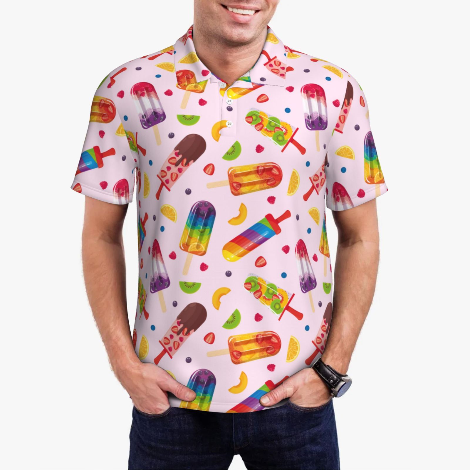 Polo Shirts for Men cartoon Popsicle Casual Mens Short Sleeve Polo ...