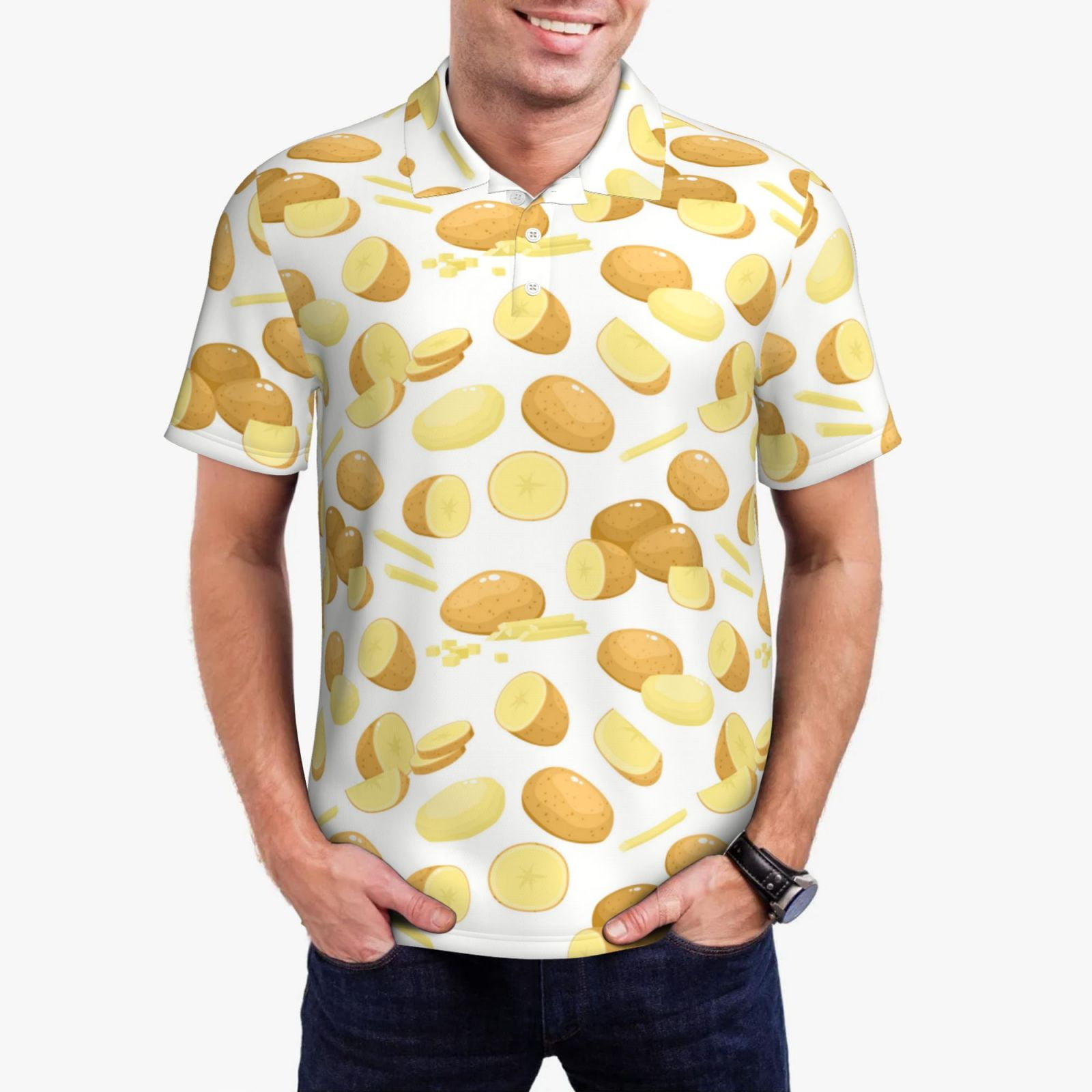 Polo Shirts for Men - cartoon Potato Pattern Mens Polo Shirts Short ...
