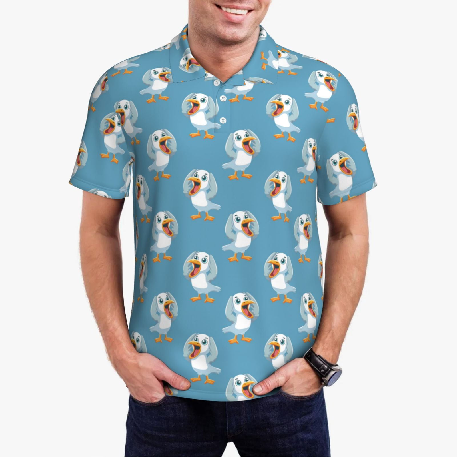 Polo Shirts for Men cartoon Seagull Casual Mens Short Sleeve Polo ...
