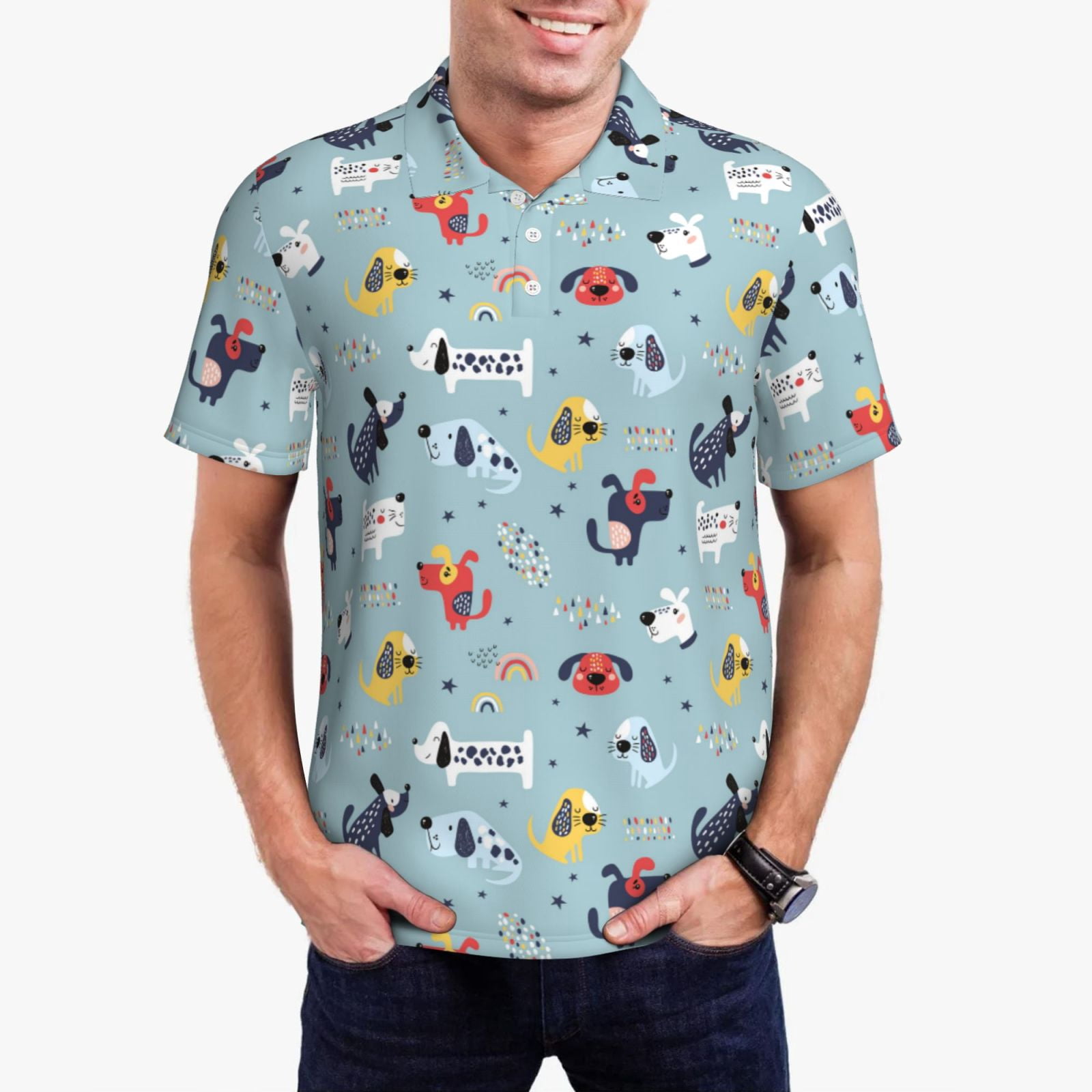 Polo Shirts for Men - cartoon colorful dog Mens Polo Shirts Short ...