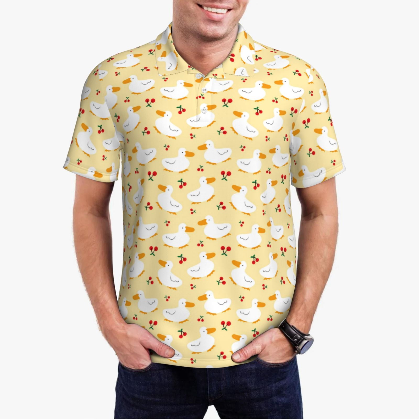 Polo Shirts for Men, cartoon funny cute duck_B Cuteness Casual Mens ...