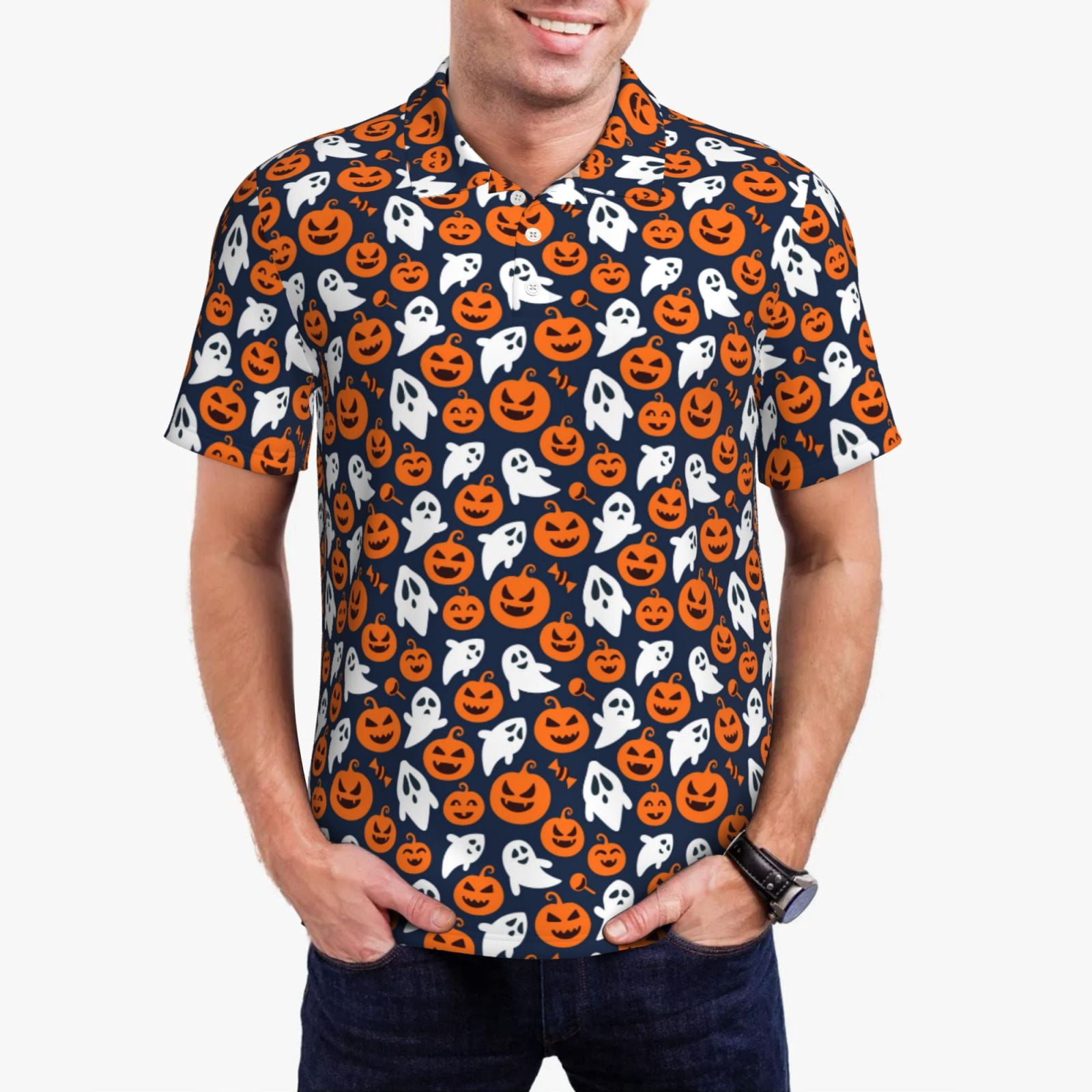 Polo Shirts for Men cartoon halloween elements Casual Mens Short Sleeve ...