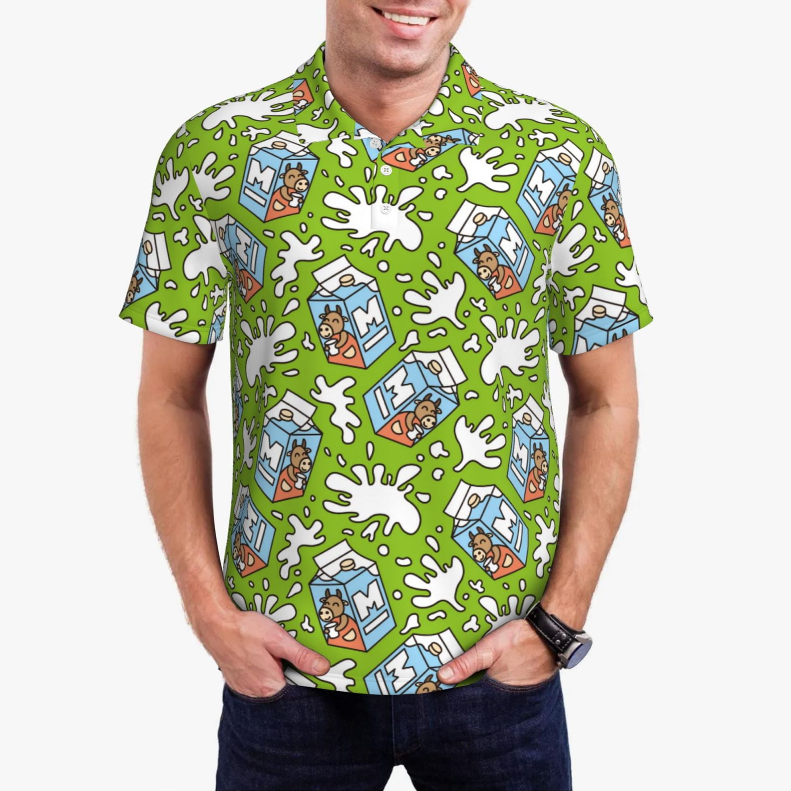Polo Shirts for Men - cartoon milk cow Mens Polo Shirts Short Sleeve ...