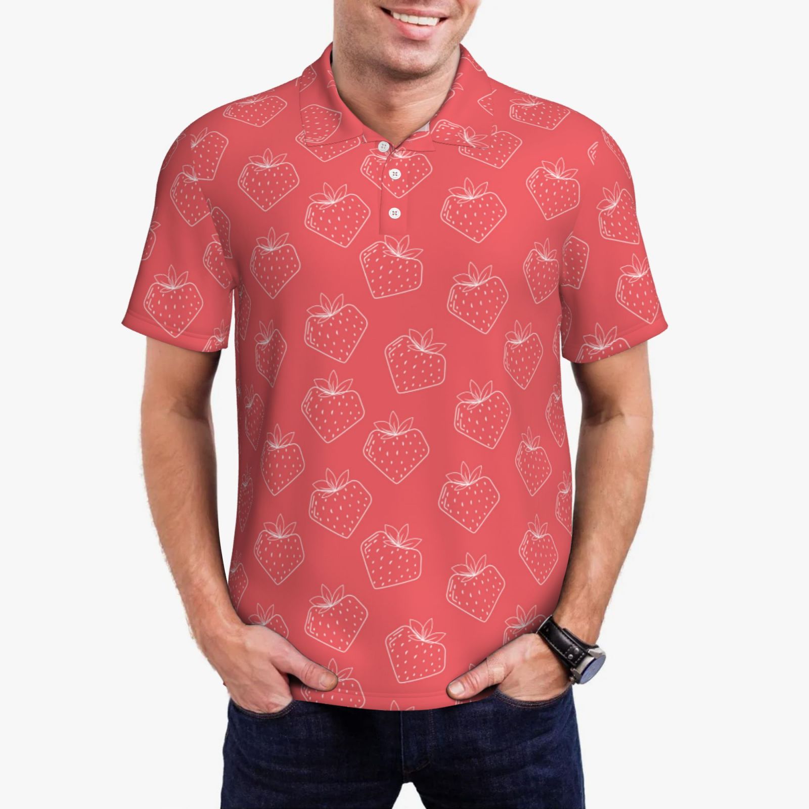 Polo Shirts for Men, cartoon red strawberries Cuteness Casual Mens Polo ...