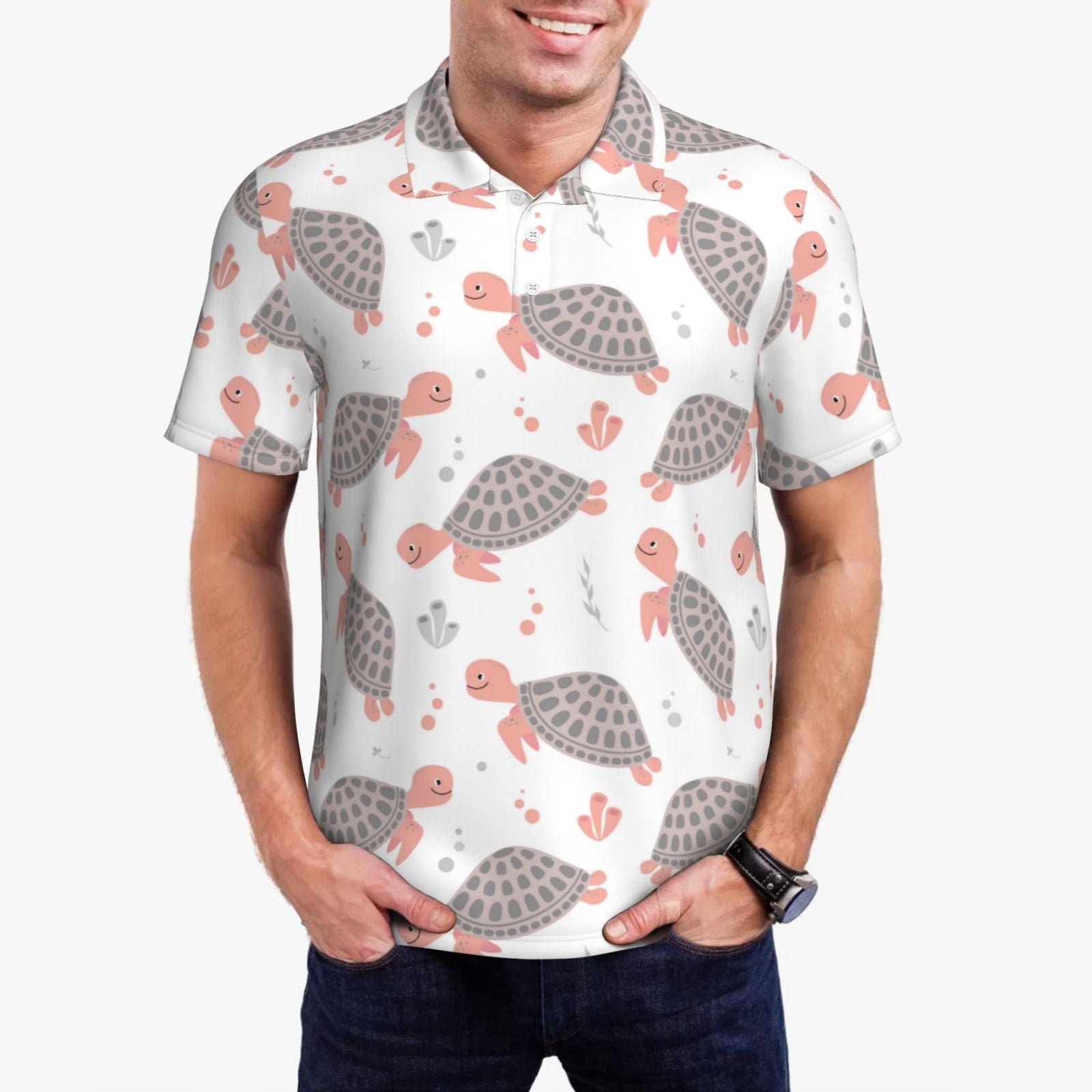 Polo Shirts for Men cartoon sea turtles Casual Mens Short Sleeve Polo ...