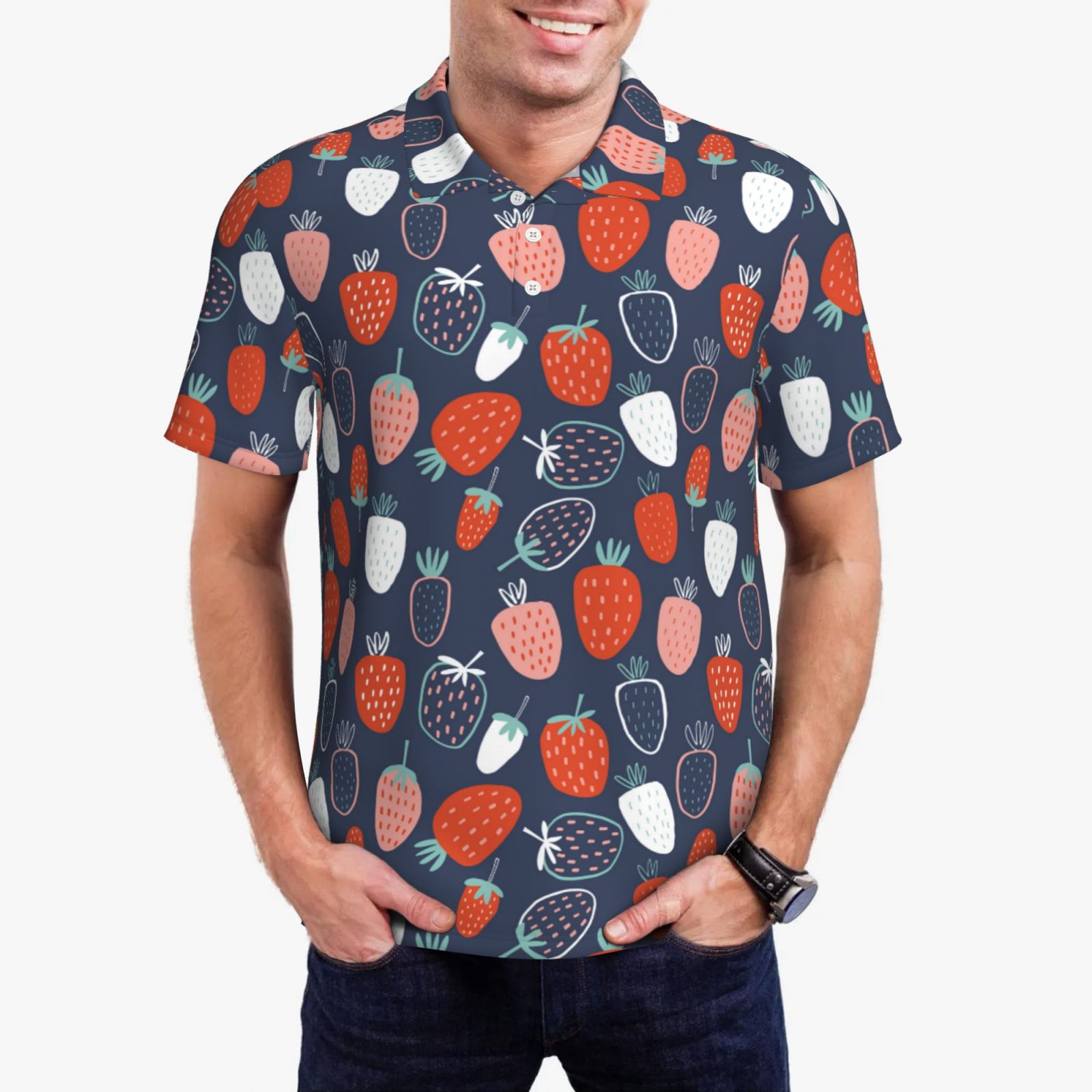 Polo Shirts for Men, cartoon strawberry Cuteness Casual Mens Polo ...
