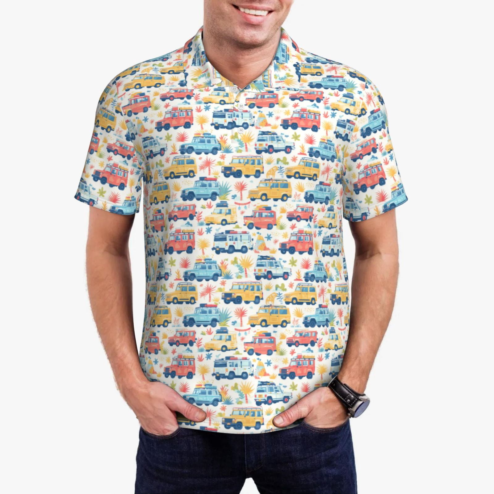 Polo Shirts for Men - cartoon travel RV SUV Classic Mens Polo Shirts ...