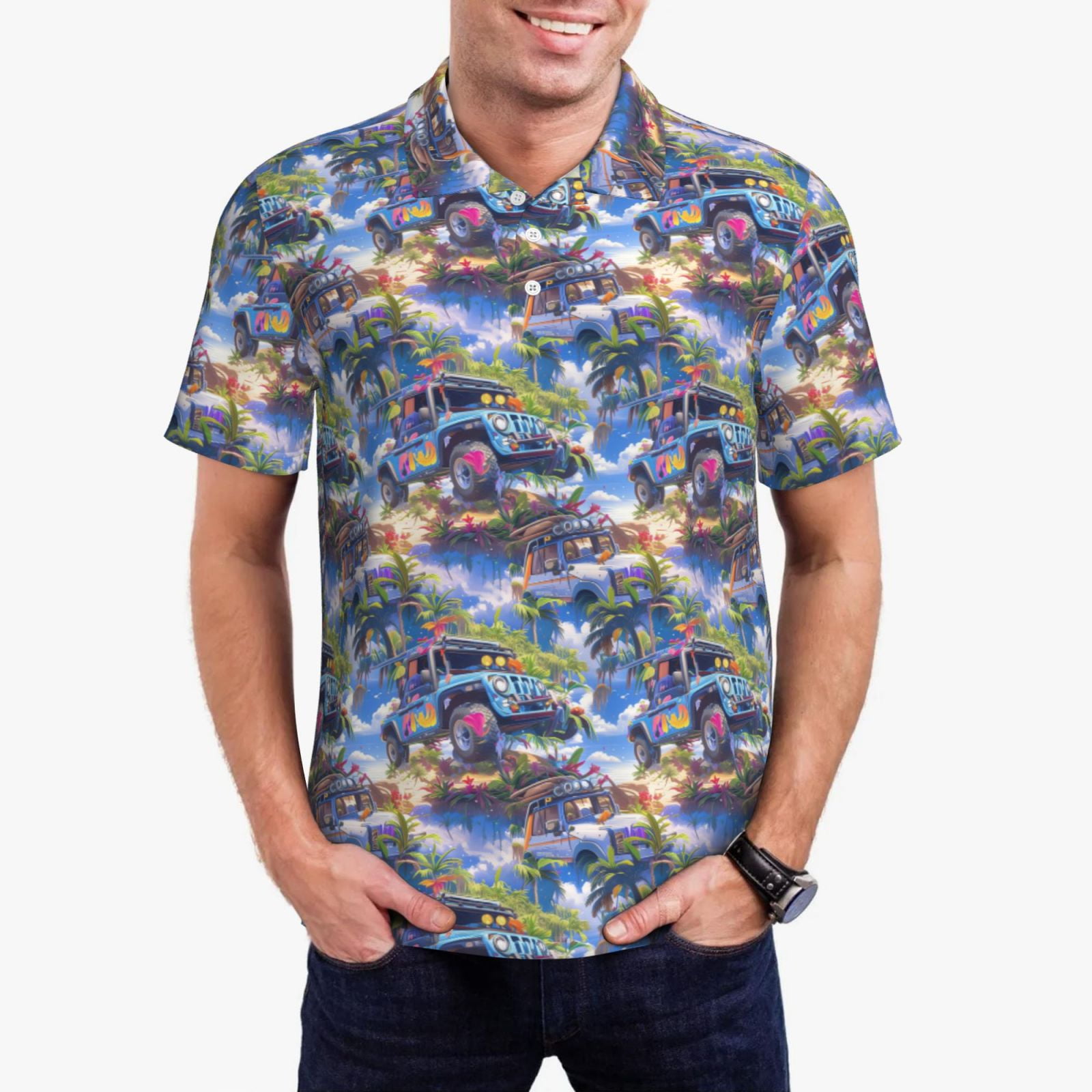 Polo Shirts for Men, coconut tree SUV Cuteness Casual Mens Polo Shirts ...