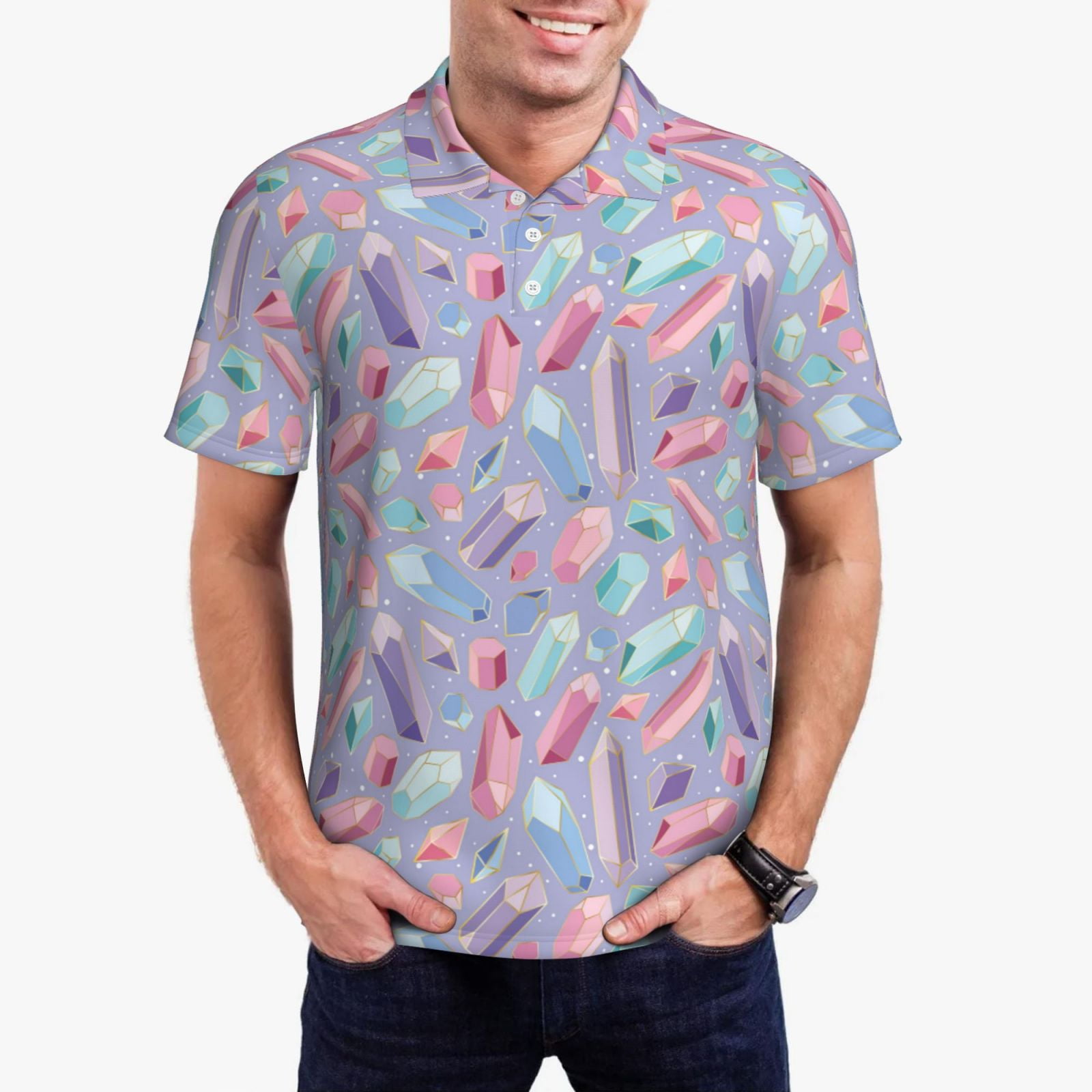 Polo Shirts for Men - colored crystals Classic Mens Polo Shirts Casual ...