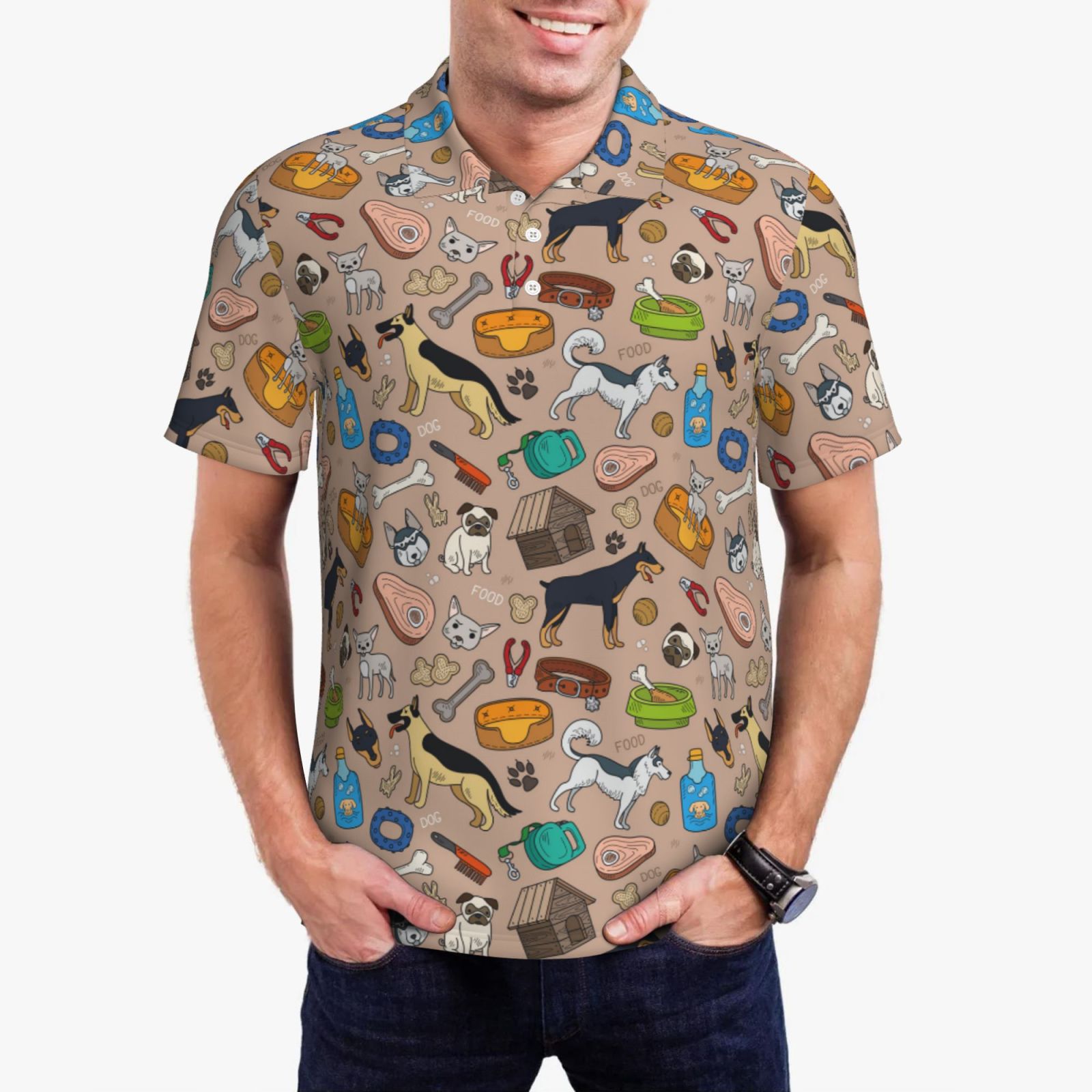Polo Shirts for Men - colorful Dog Cute Mens Polo Shirts Short Sleeve ...