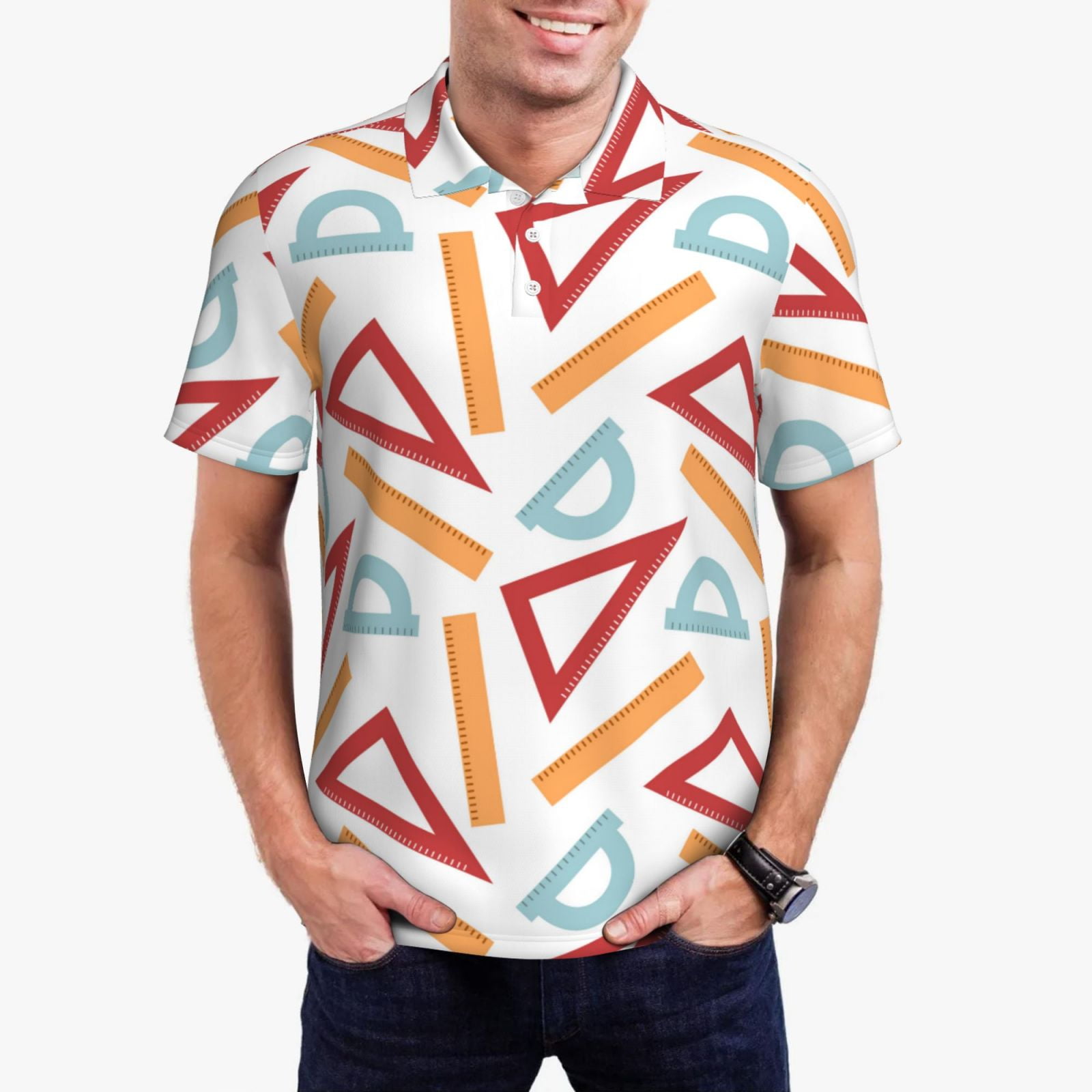 Polo Shirts for Men - colorful Math ruler Print Mens Polo Shirts Short ...