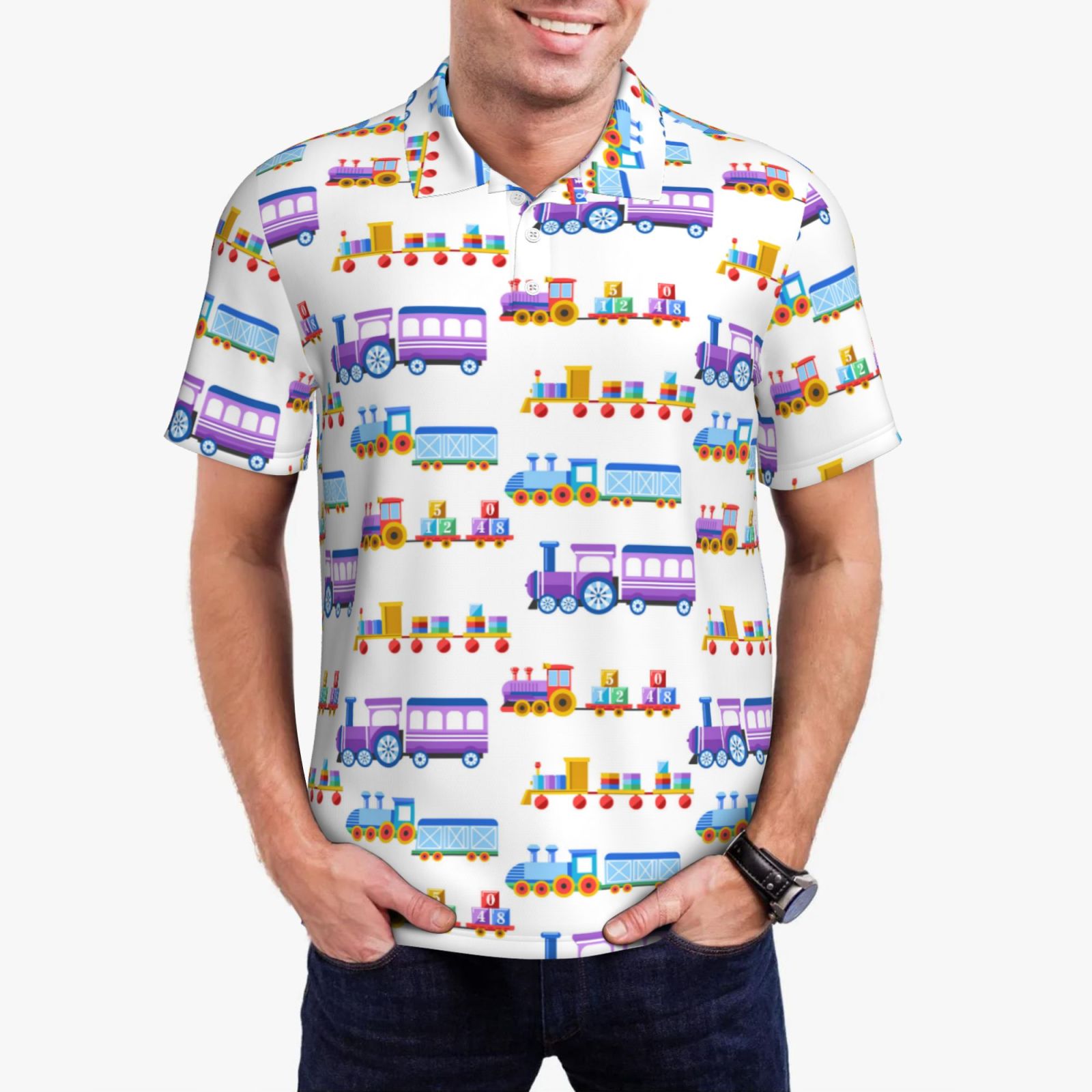 Polo Shirts for Men, colorful Trains Pattern Cuteness Casual Mens Polo ...