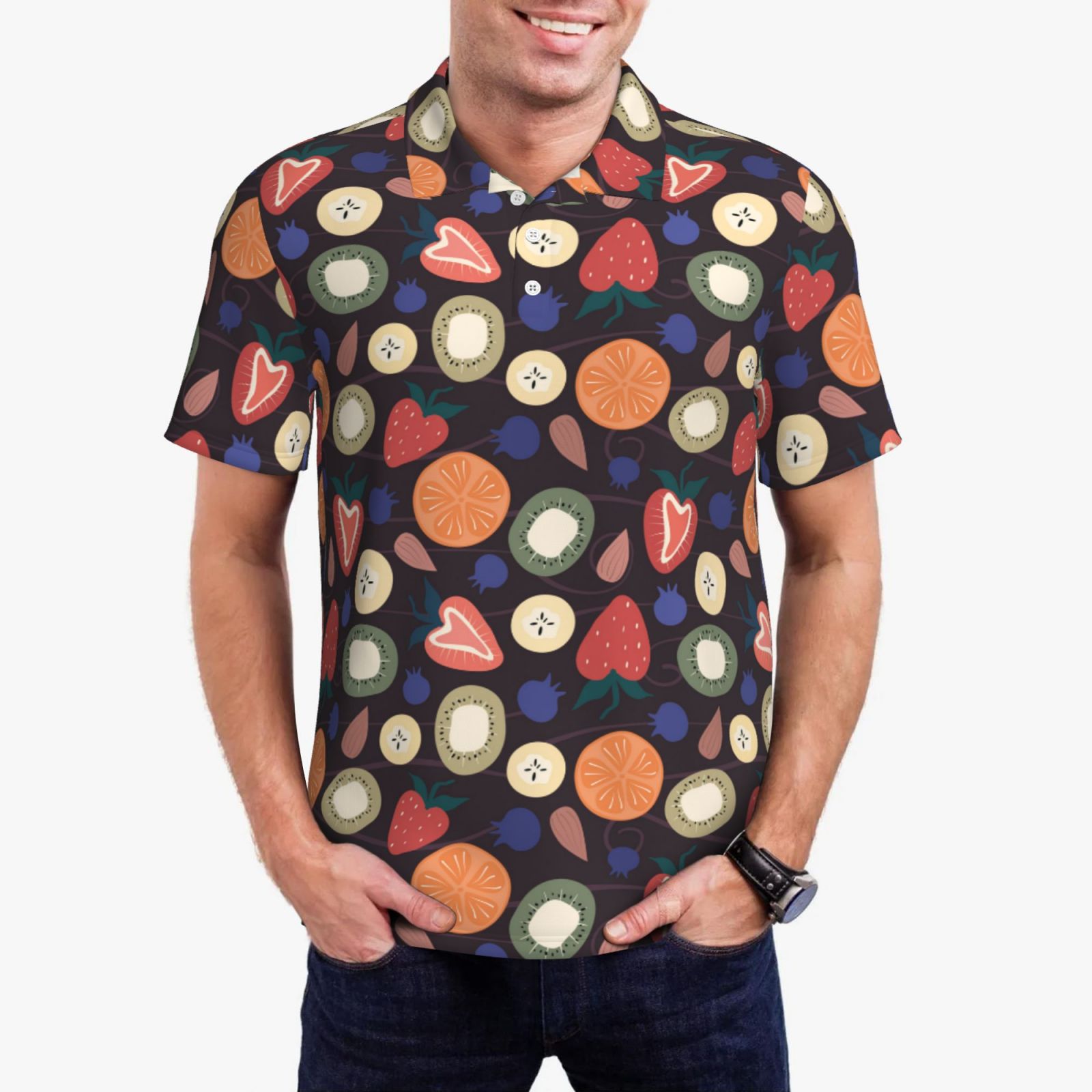 Polo Shirts for Men colorful cartoon fruits pattern Casual Mens Short ...