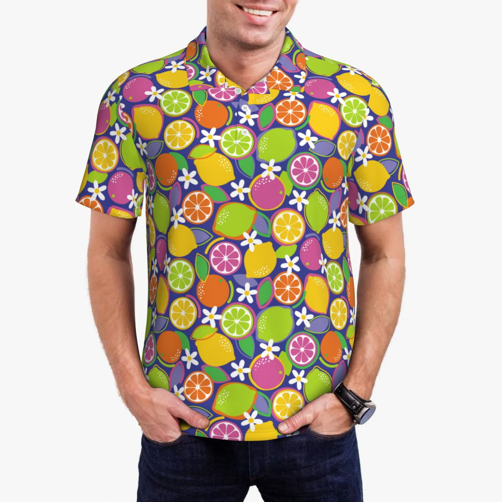 Polo Shirts for Men, colorful floral Lemon Cuteness Casual Mens Polo ...