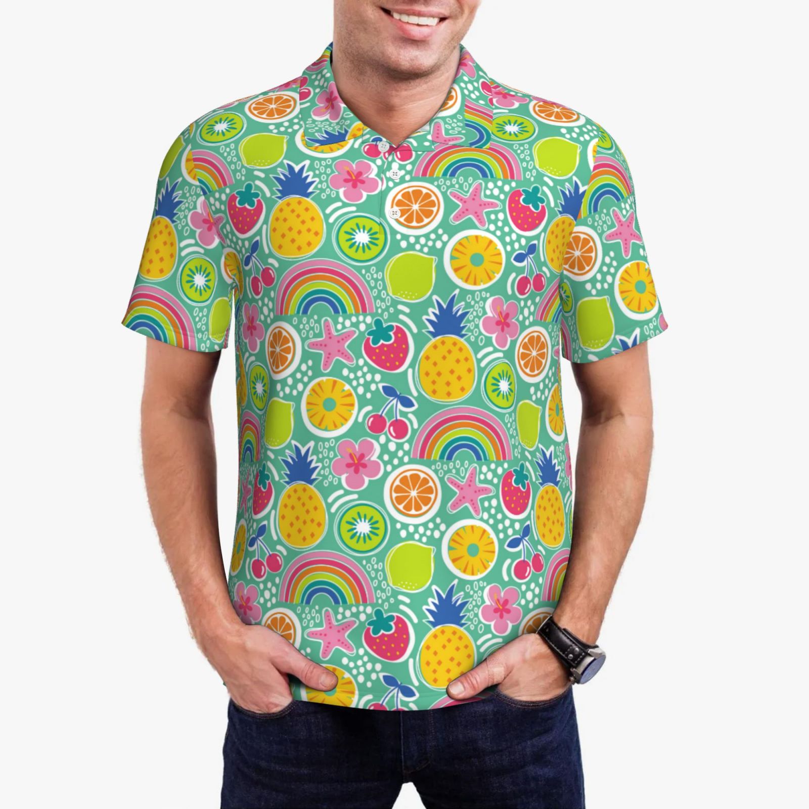 Polo Shirts for Men colorful fruit rainbow Casual Mens Short Sleeve ...
