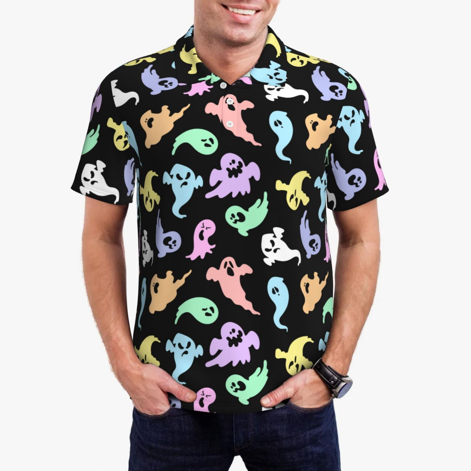 Polo Shirts for Men, colorful halloween ghost Cuteness Casual Mens Polo ...