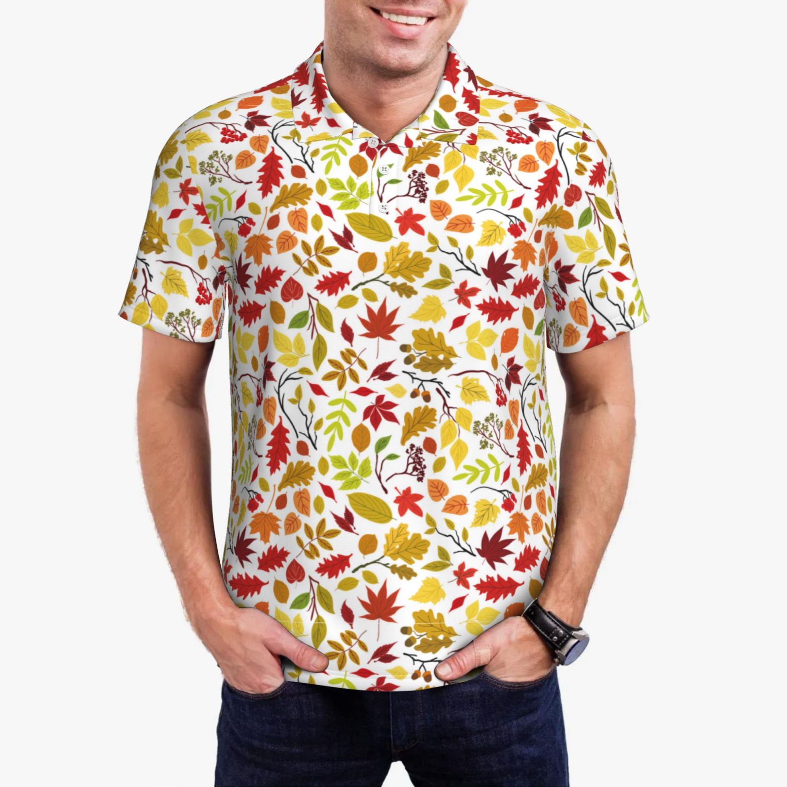 Polo Shirts for Men, colorful leaves Cuteness Casual Mens Polo Shirts ...