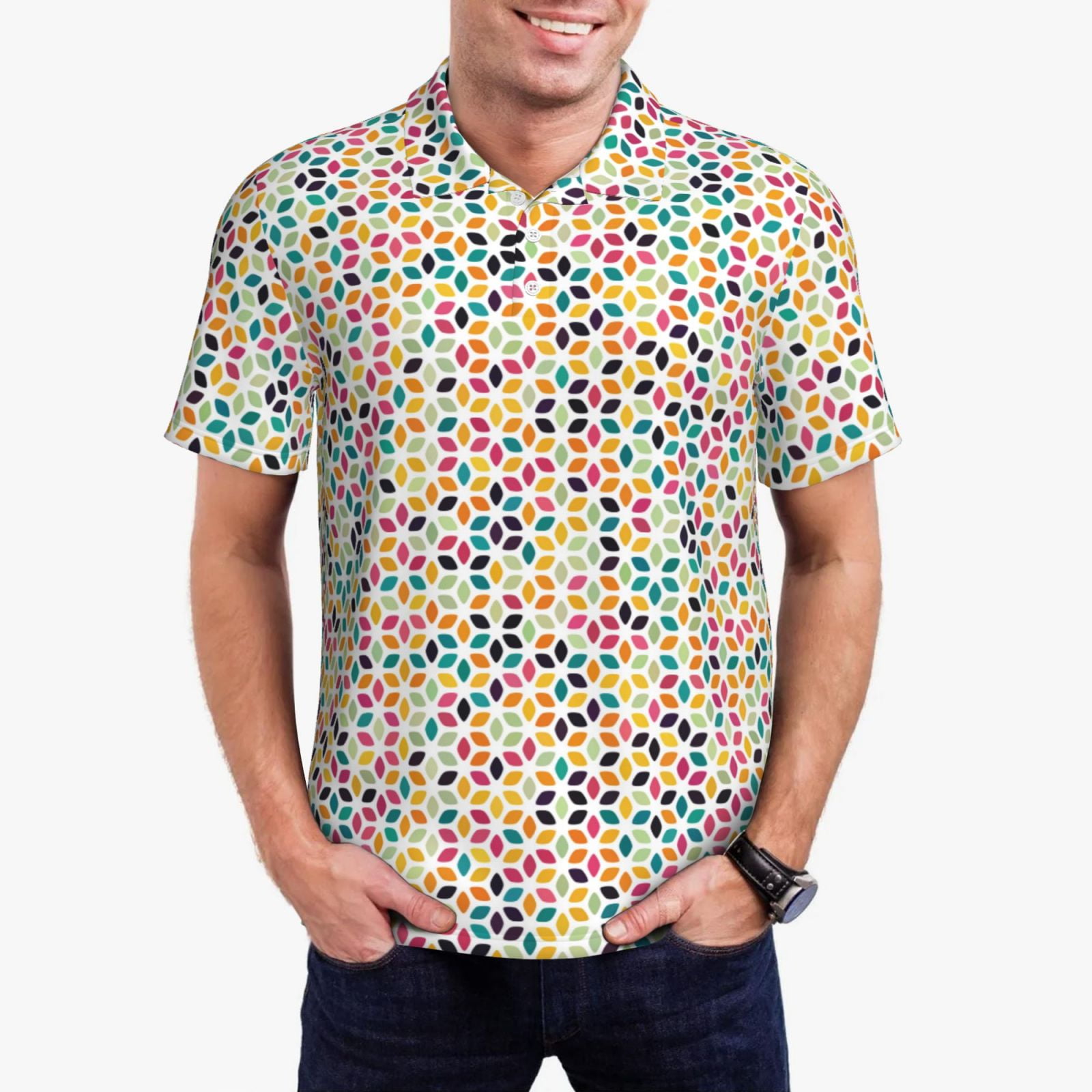 Polo Shirts for Men colorful spot printA Casual Mens Short Sleeve Polo ...