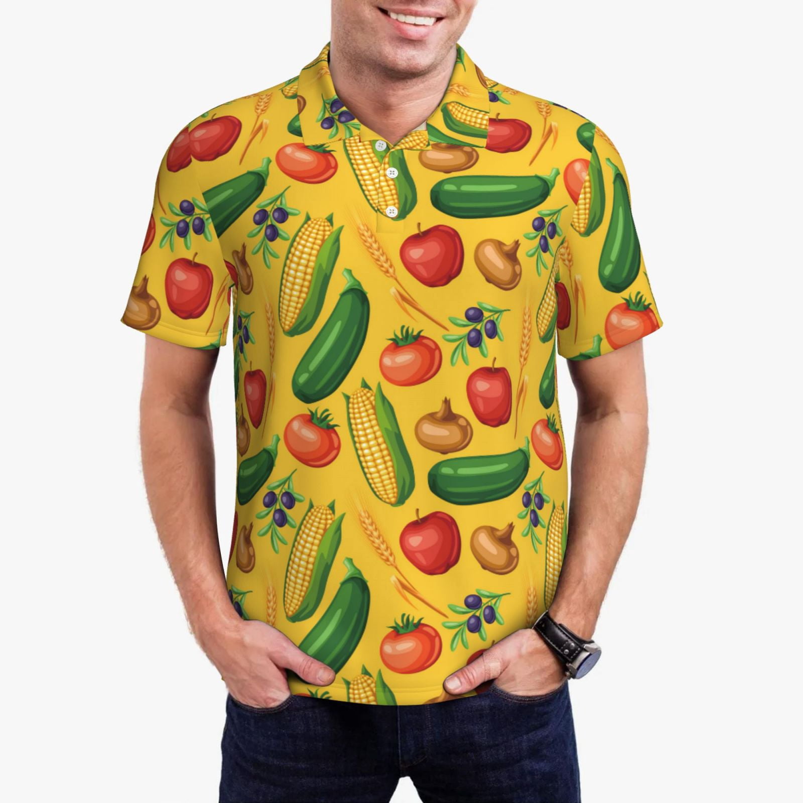 Polo Shirts for Men, colorful vegetables Cuteness Casual Mens Polo ...