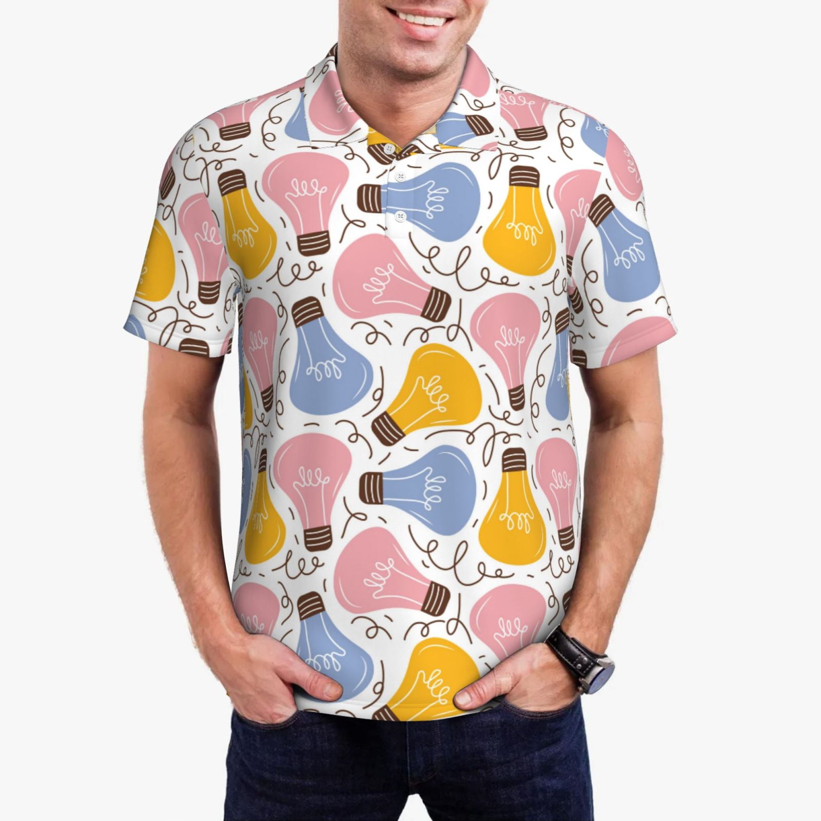 Polo Shirts for Men colors Light Bulb Print Casual Mens Short Sleeve ...