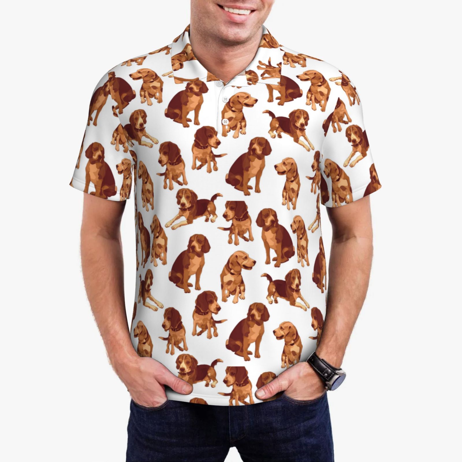 Polo Shirts for Men cool Beagle Dog puppy Casual Mens Short Sleeve Polo ...
