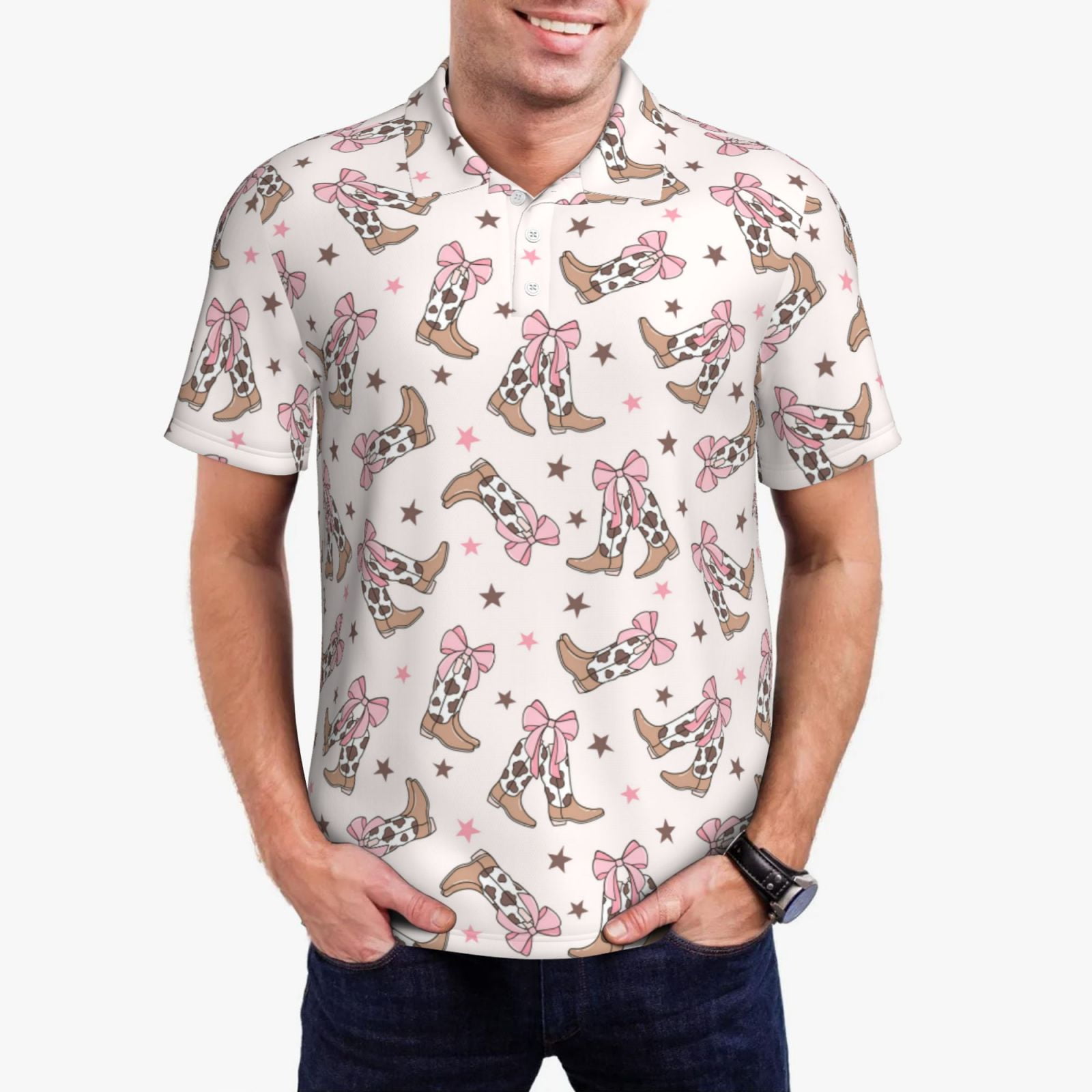 Polo Shirts for Men cow bows cowgirl boots print Casual Mens Short ...