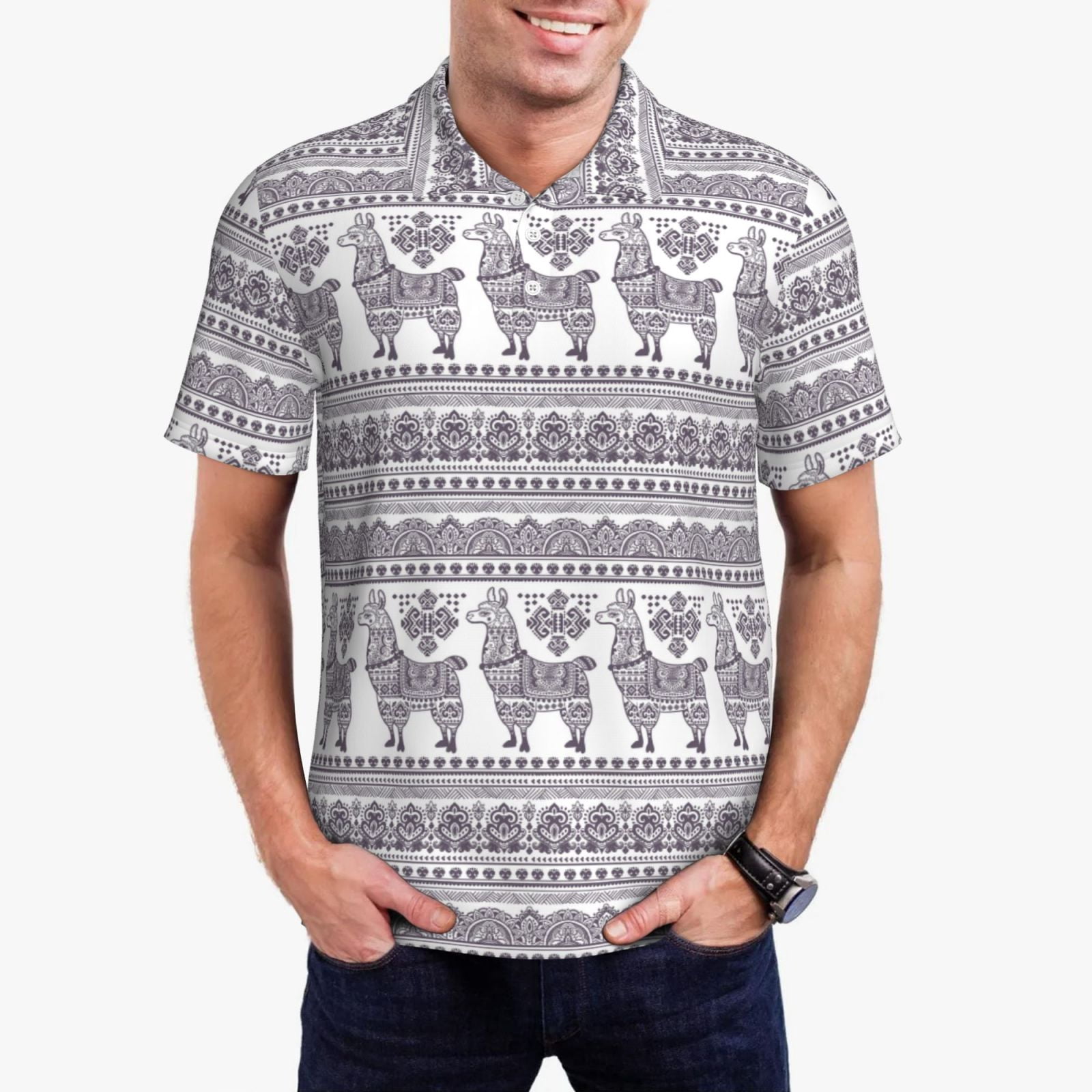 Polo Shirts for Men cute Alpaca Llama exotic Casual Mens Short Sleeve ...