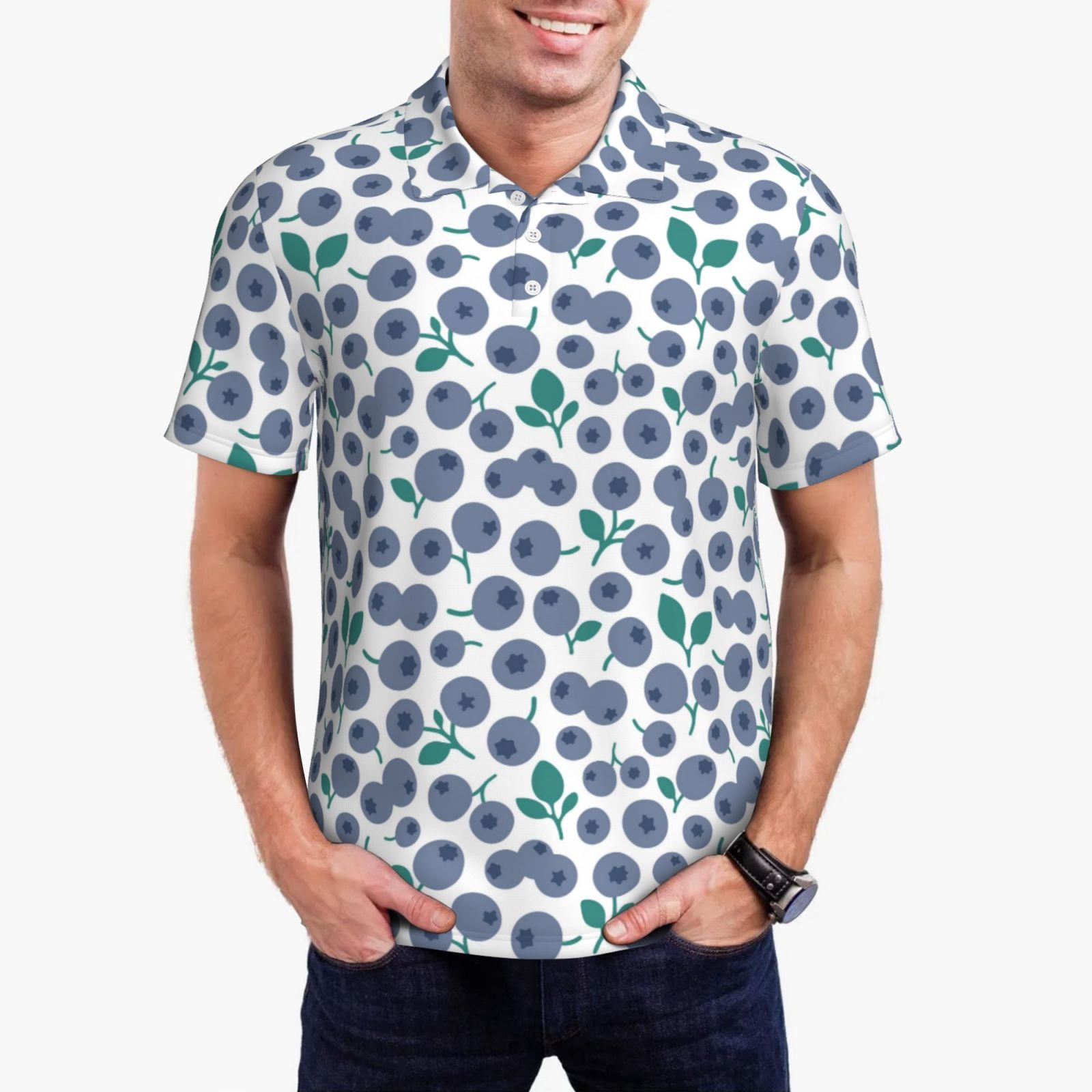 Polo Shirts for Men - cute Blueberry Print Mens Polo Shirts Short ...