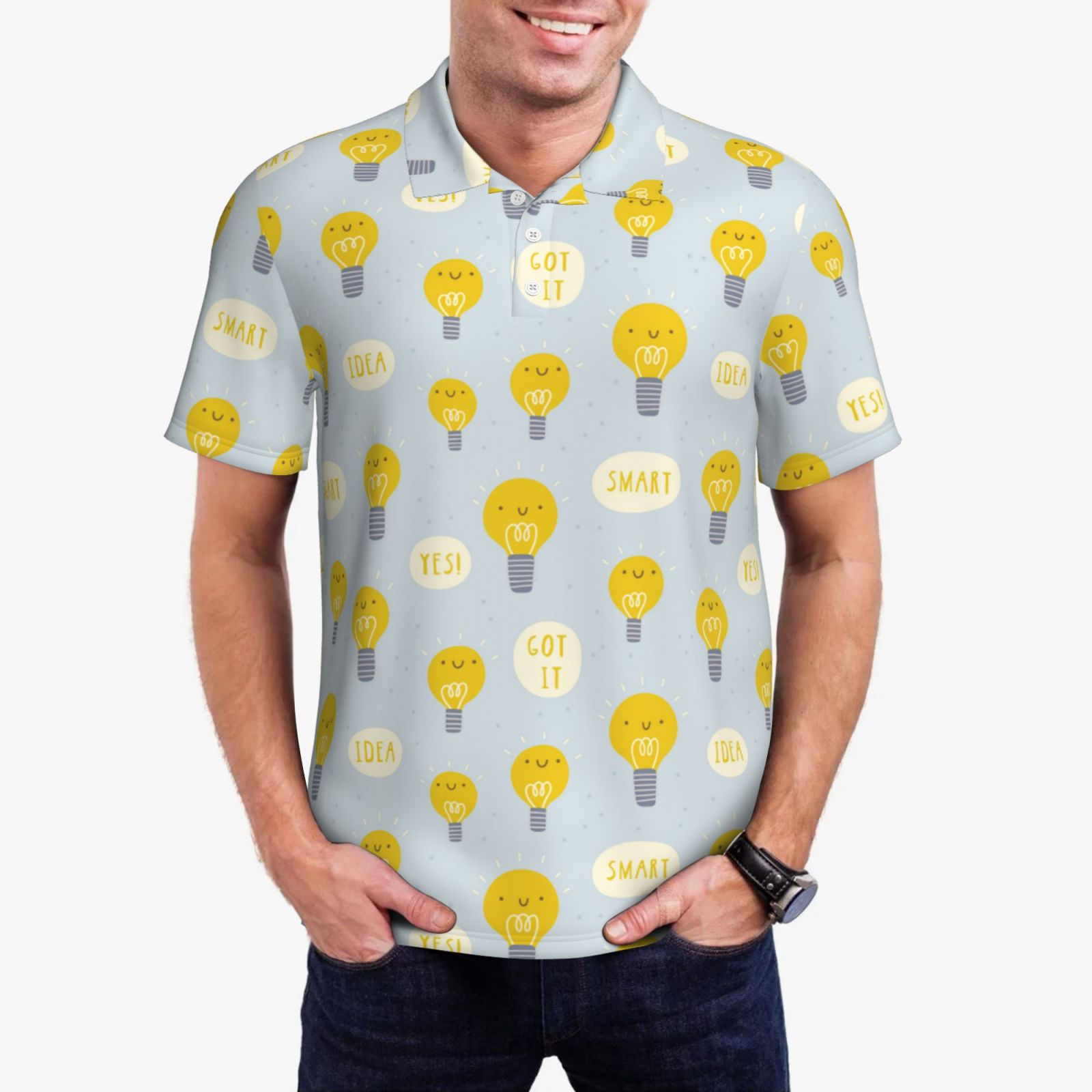 Polo Shirts for Men, cute Light Bulb Pattern Cuteness Casual Mens Polo ...