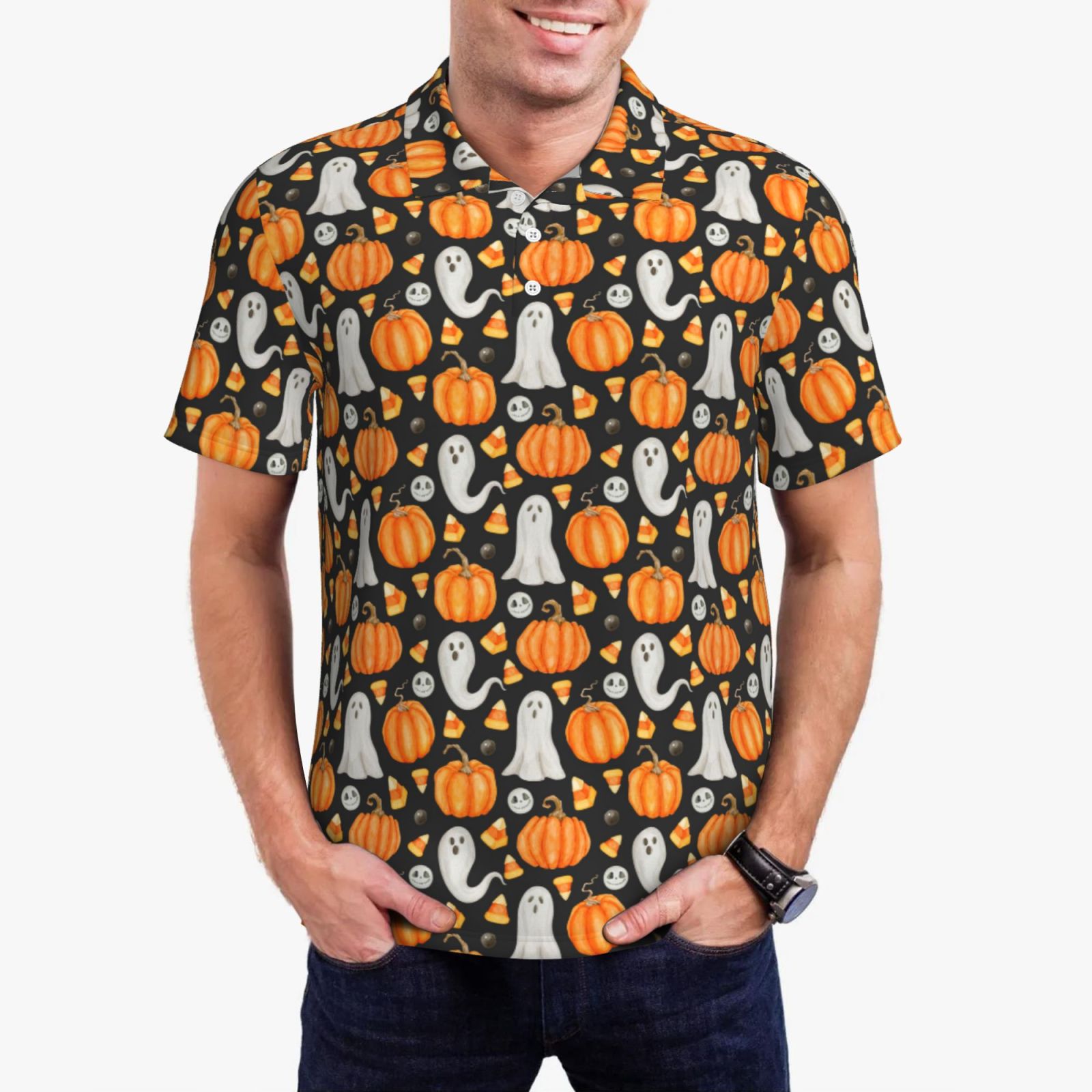 Polo Shirts for Men, cute ghost halloween Cuteness Casual Mens Polo ...