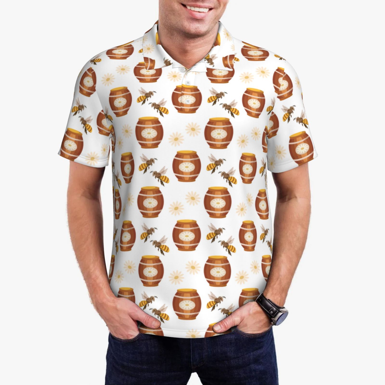 Polo Shirts for Men, cute honey bees flowers print Cuteness Casual Mens ...