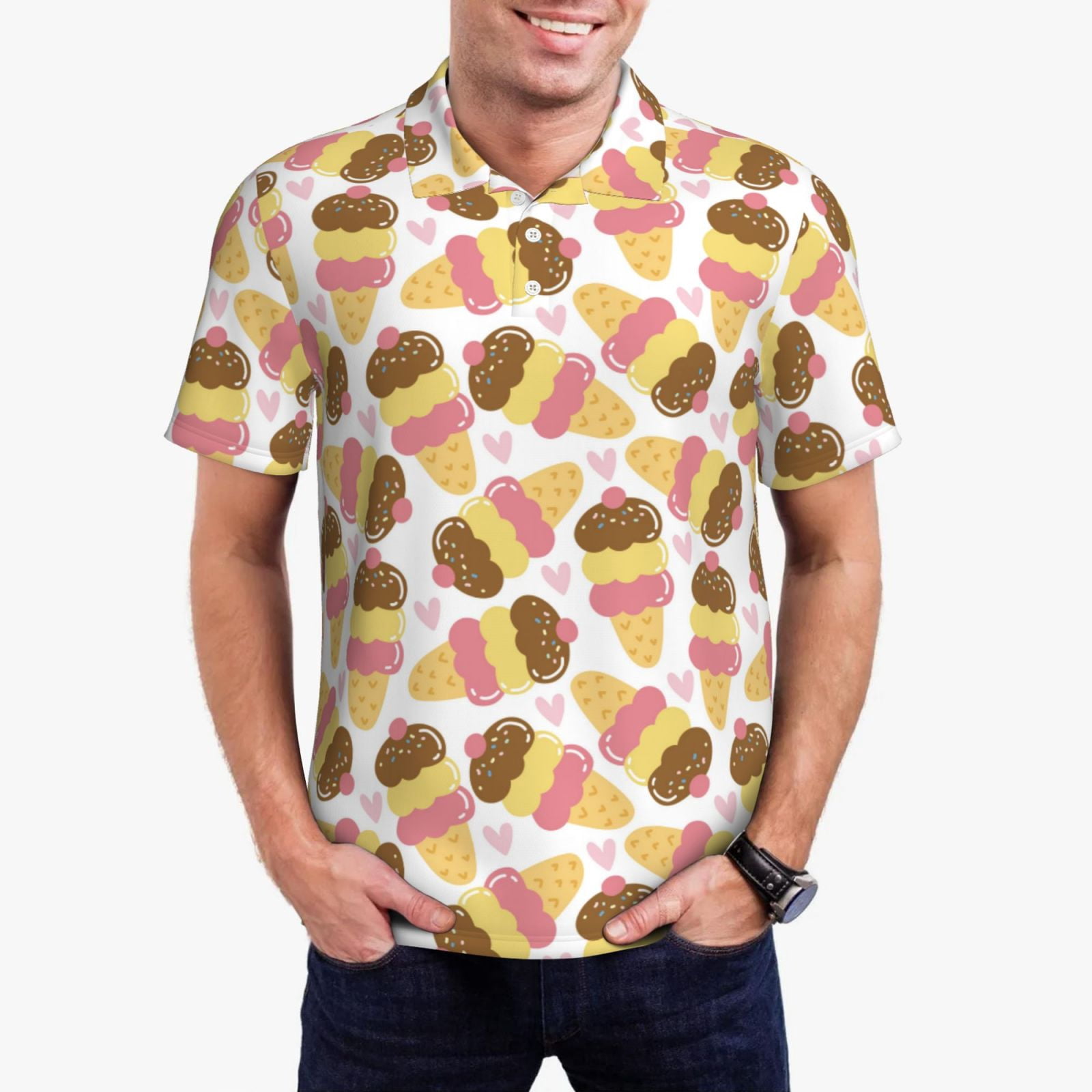 Polo Shirts for Men, cute ice cream Cuteness Casual Mens Polo Shirts ...