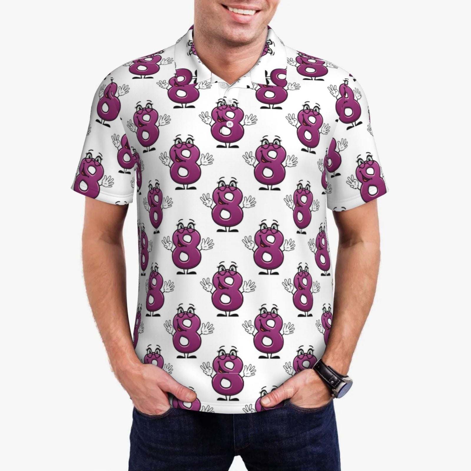 Polo Shirts for Men cute number 8 Casual Mens Short Sleeve Polo Shirts ...