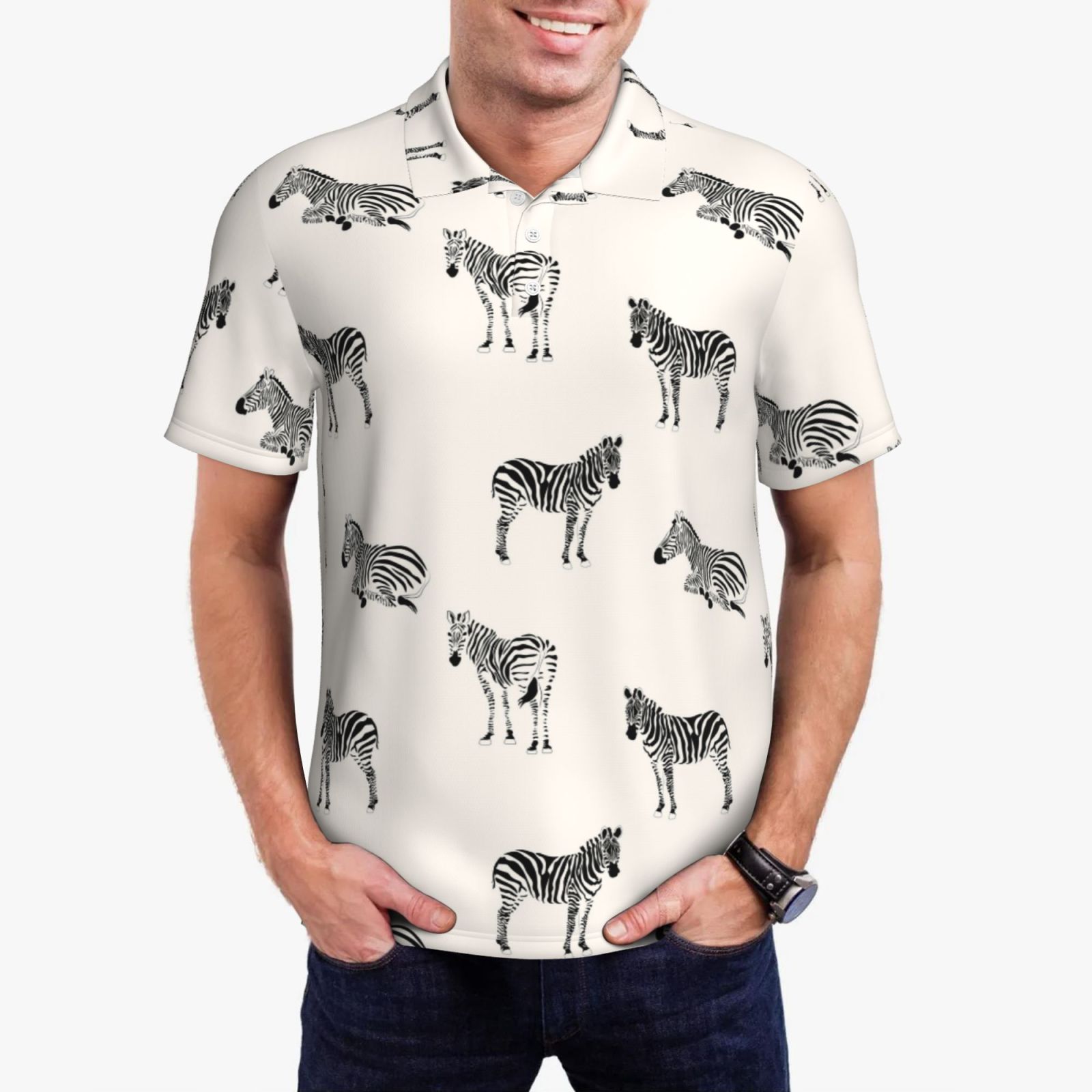 Polo Shirts for Men - cute zebra Khaki Mens Polo Shirts Short Sleeve ...