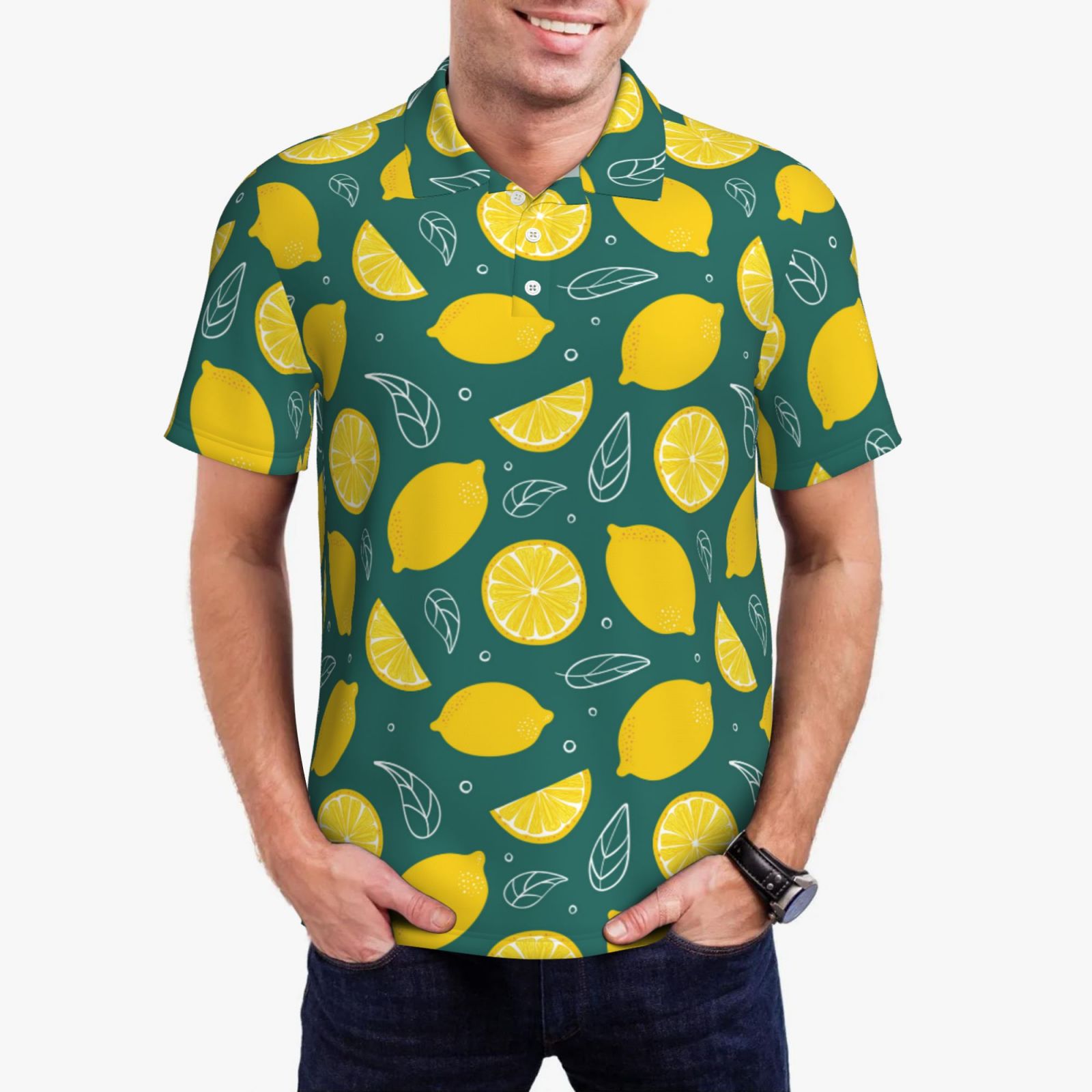 Polo Shirts for Men, darkgreen Lemon leaves Cuteness Casual Mens Polo ...