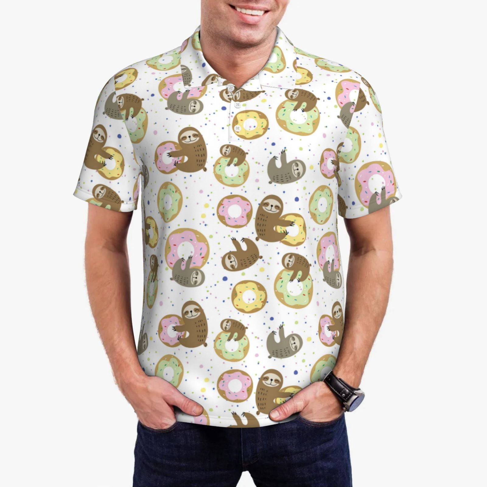 Polo Shirts for Men - donut sloth Mens Polo Shirts Short Sleeve, Button ...